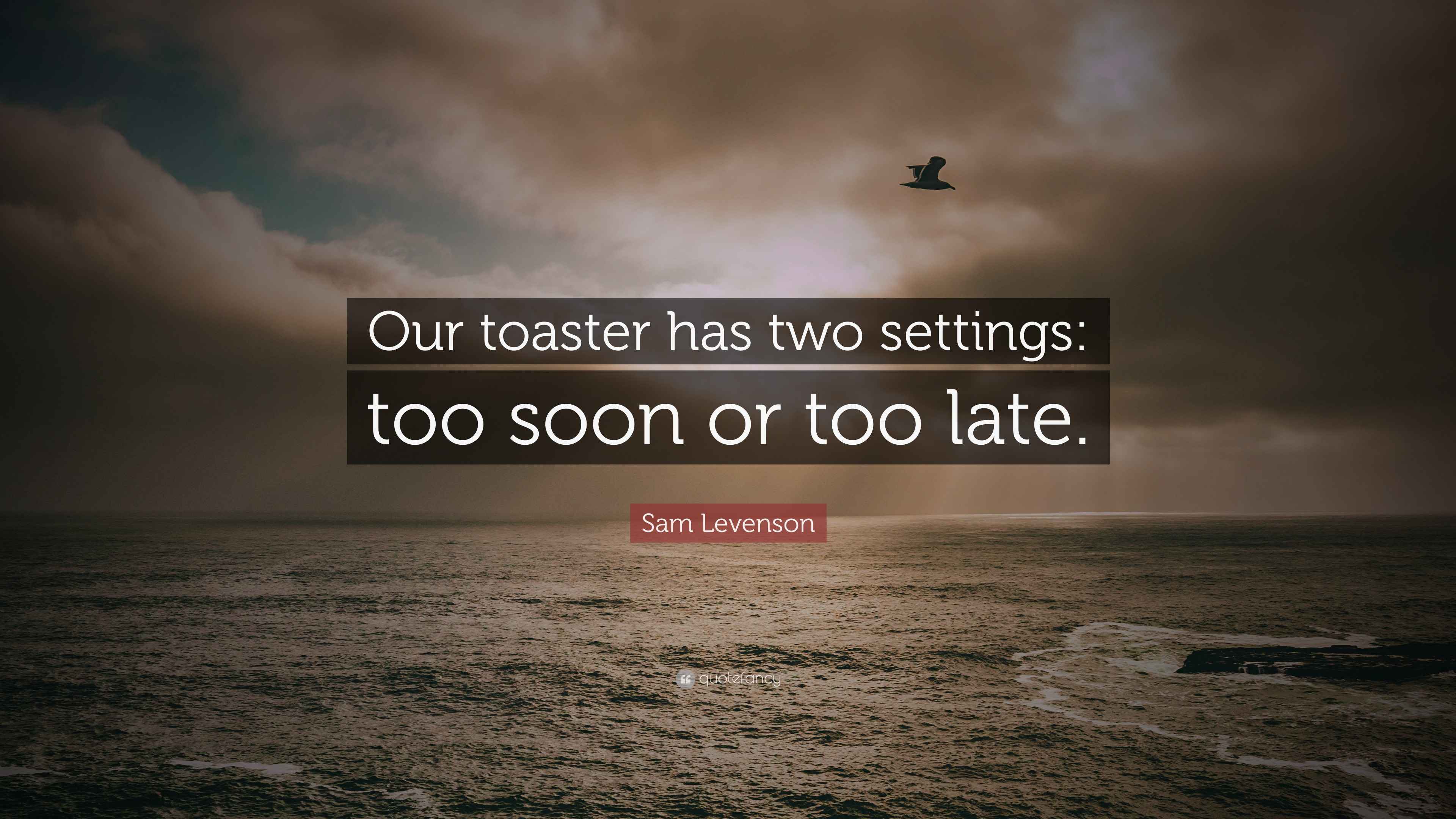 Sam Levenson Quote: “Our toaster has two settings: too soon or too late.”