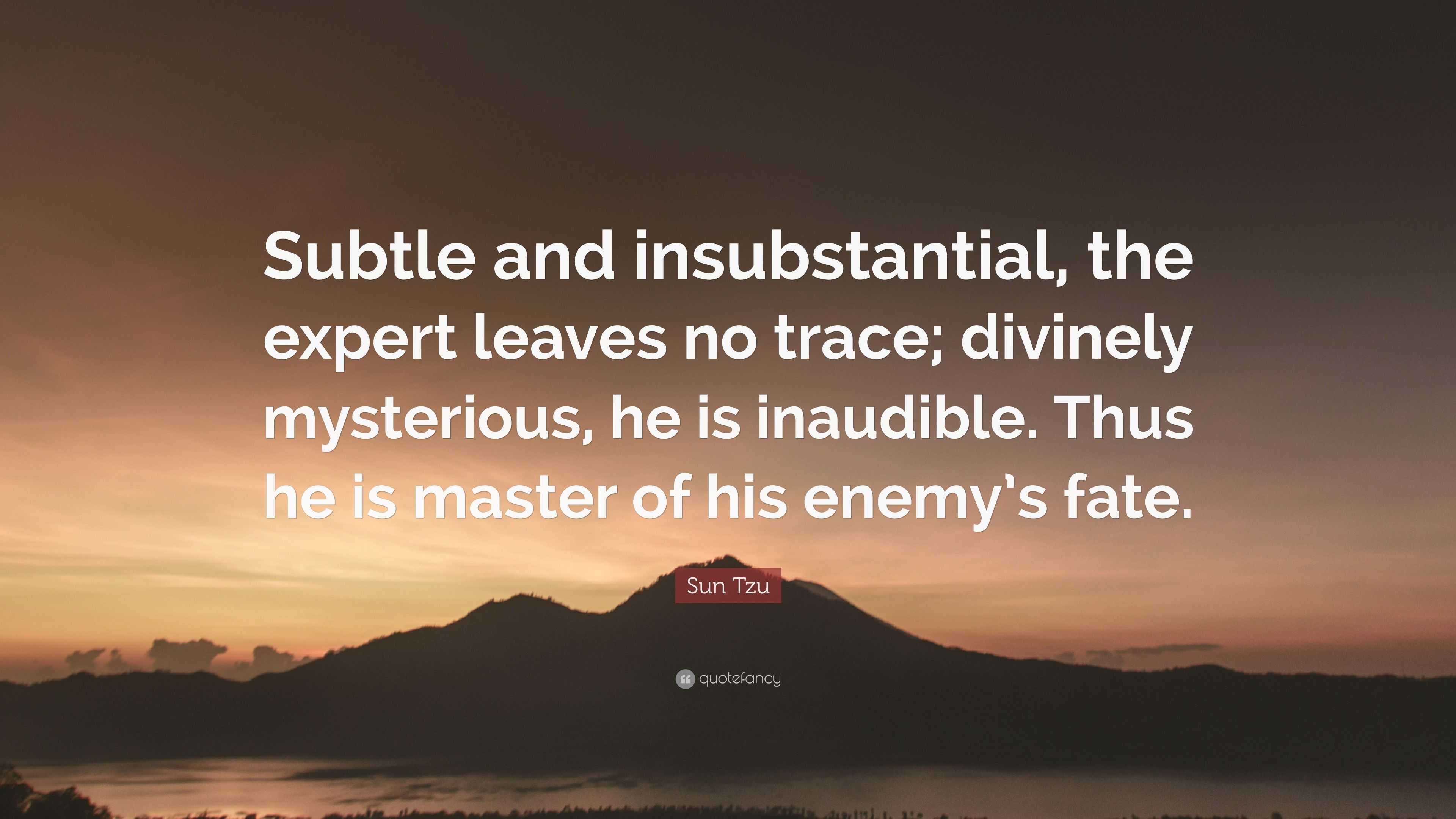 Sun Tzu Quote: “Subtle and insubstantial, the expert leaves no trace ...