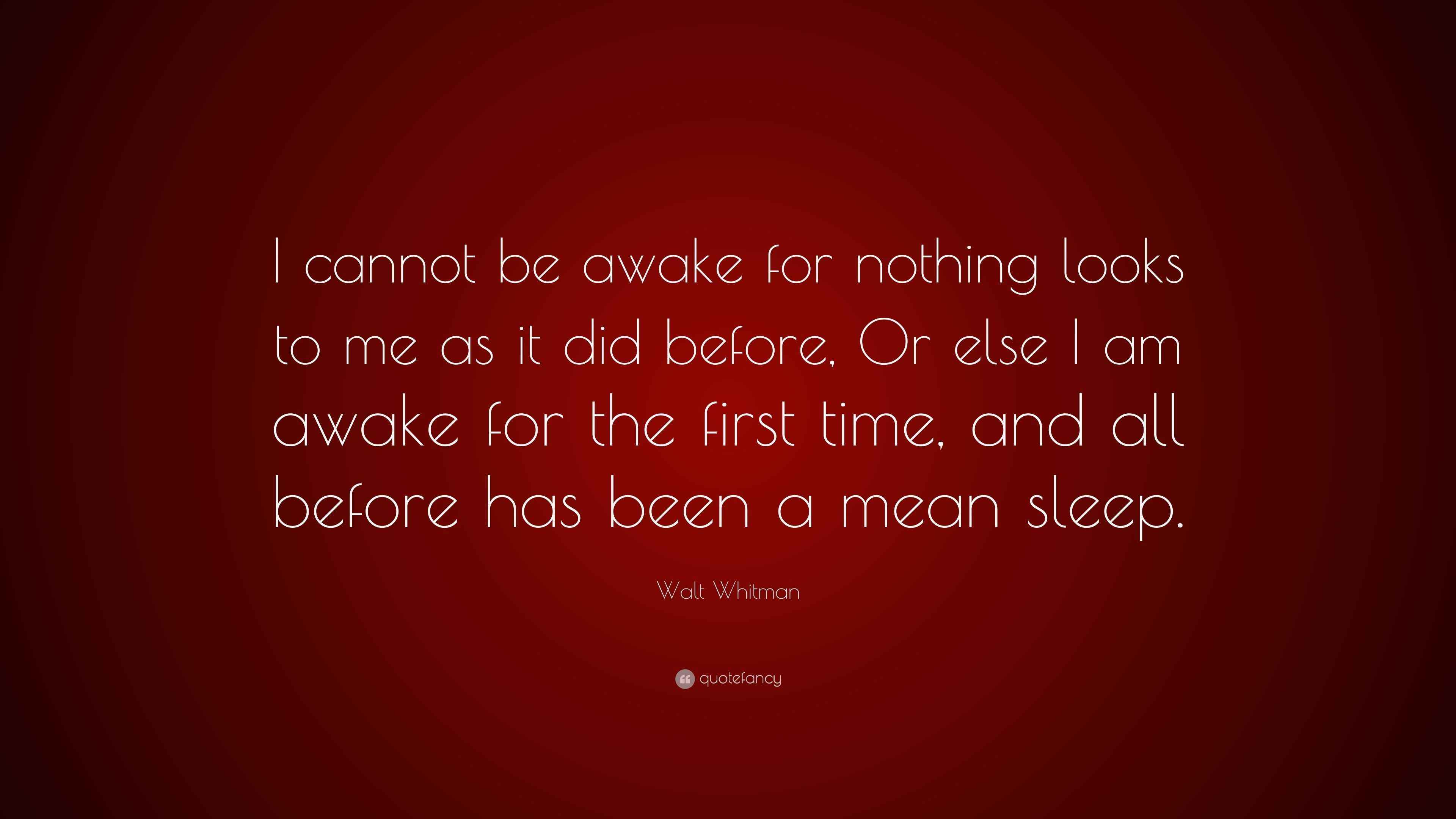 Walt Whitman Quote: “I cannot be awake for nothing looks to me as it ...