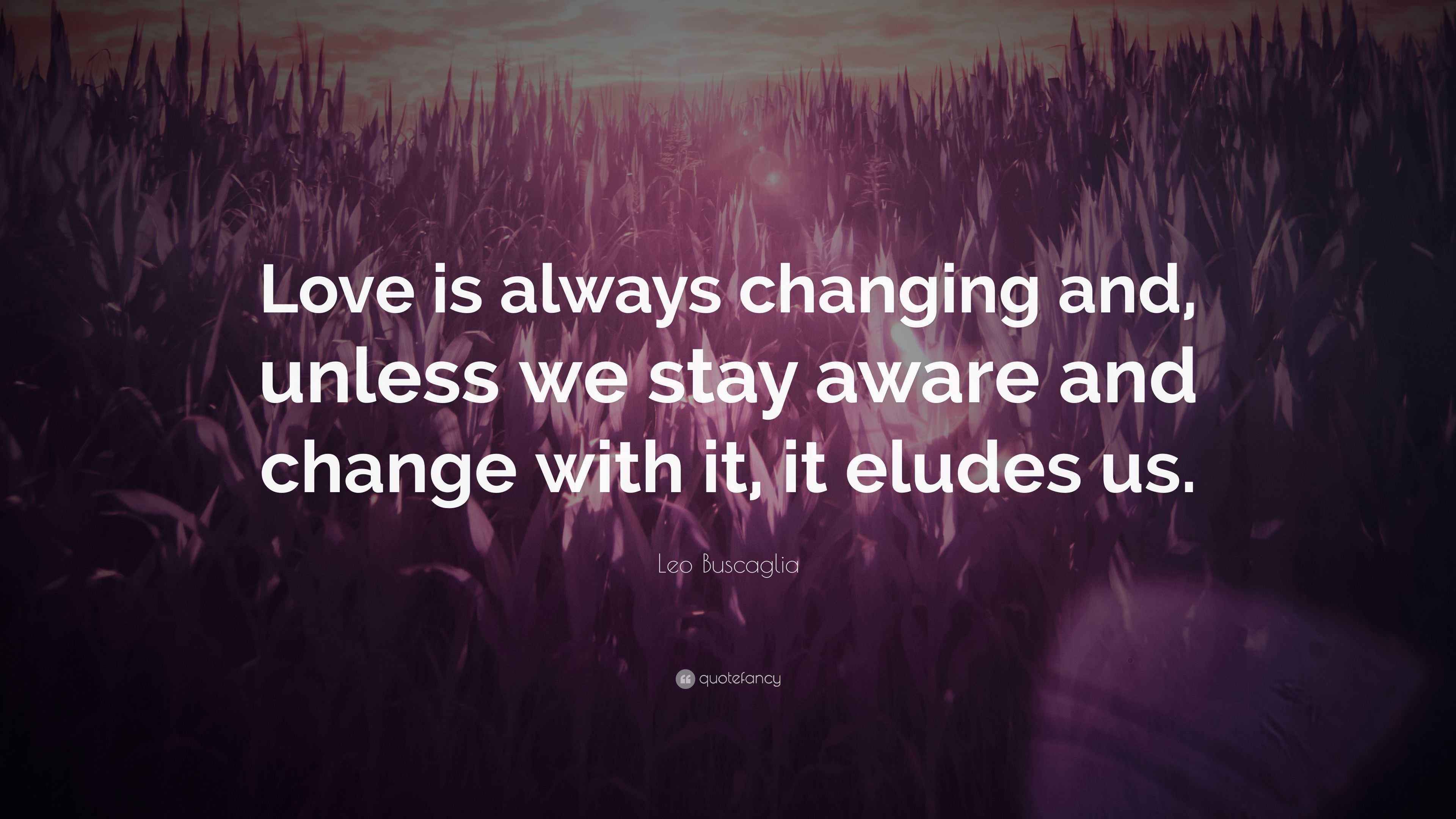 Leo Buscaglia Quote: “Love is always changing and, unless we stay aware ...