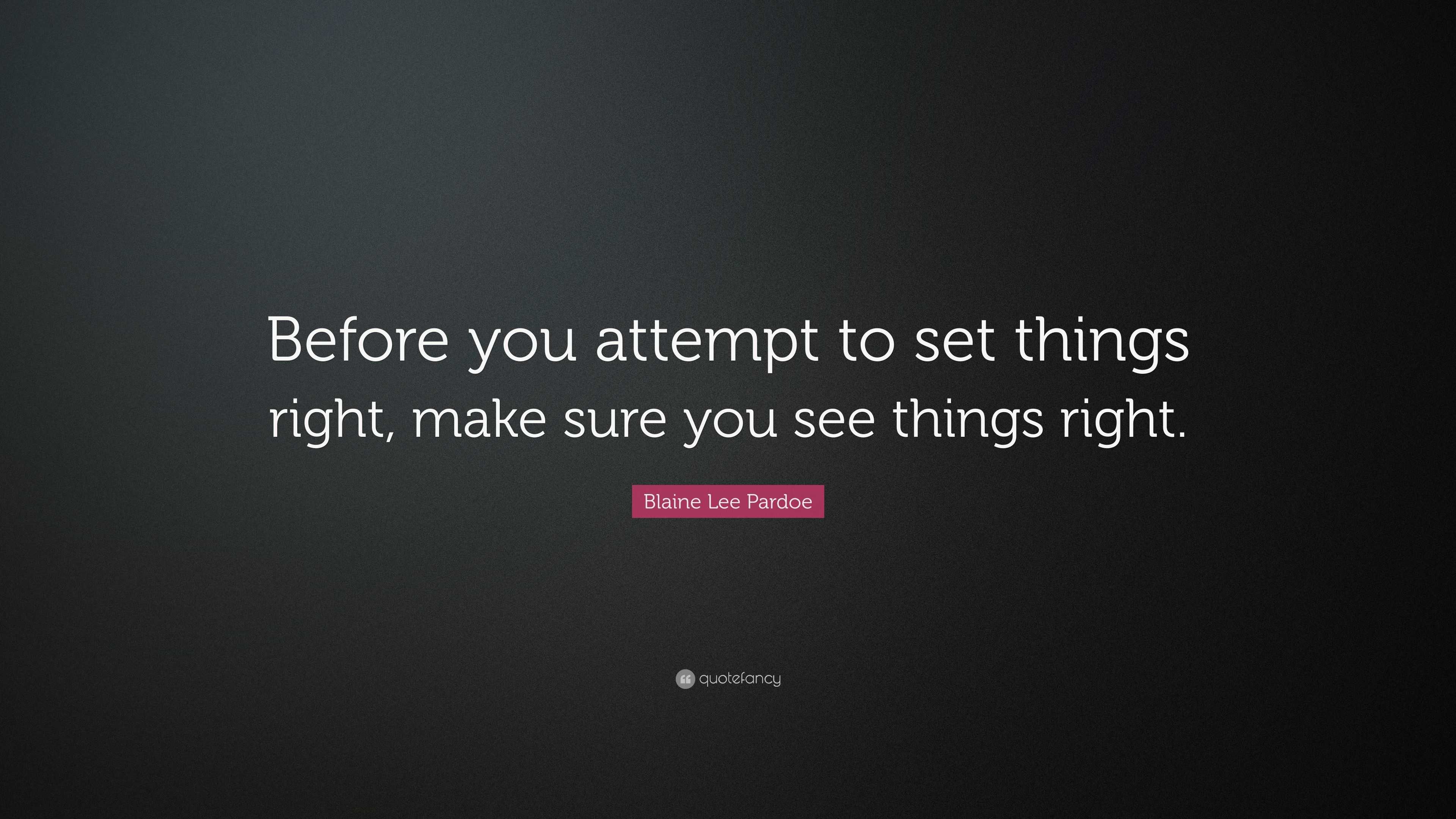 Blaine Lee Pardoe Quote: “Before you attempt to set things right, make ...