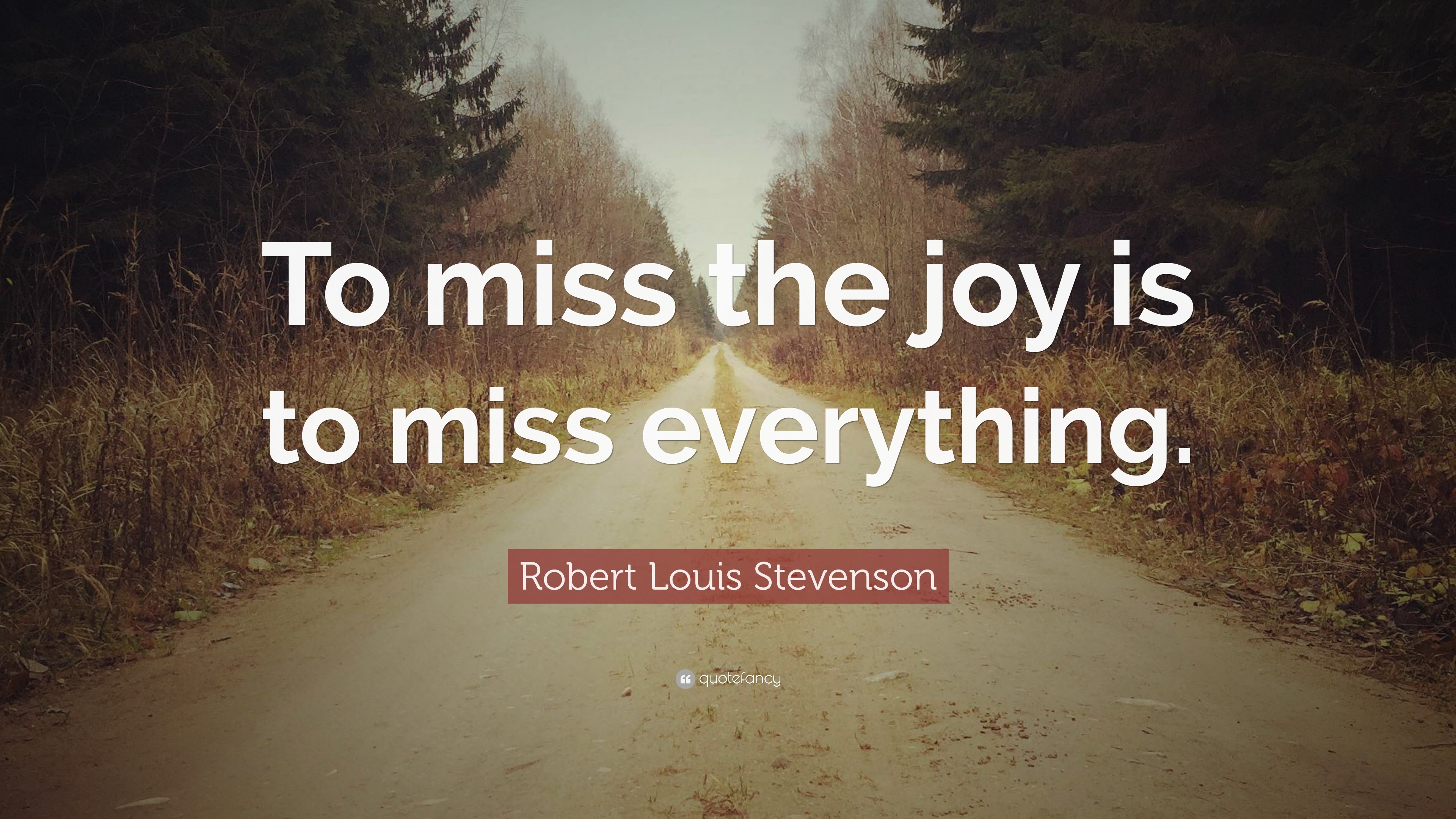 Robert Louis Stevenson Quote: “To miss the joy is to miss everything.”
