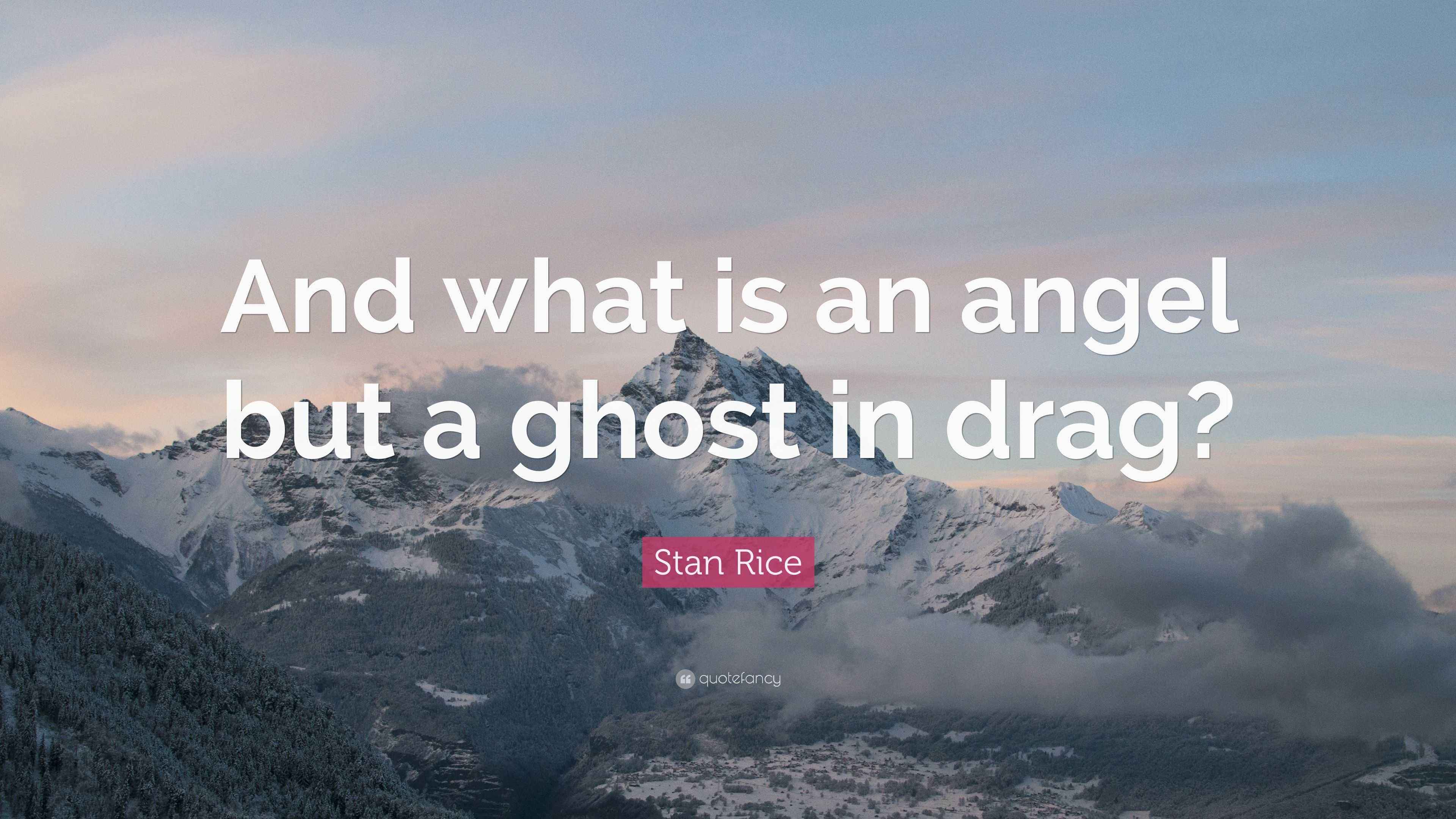 Stan Rice Quote: “And what is an angel but a ghost in drag?”