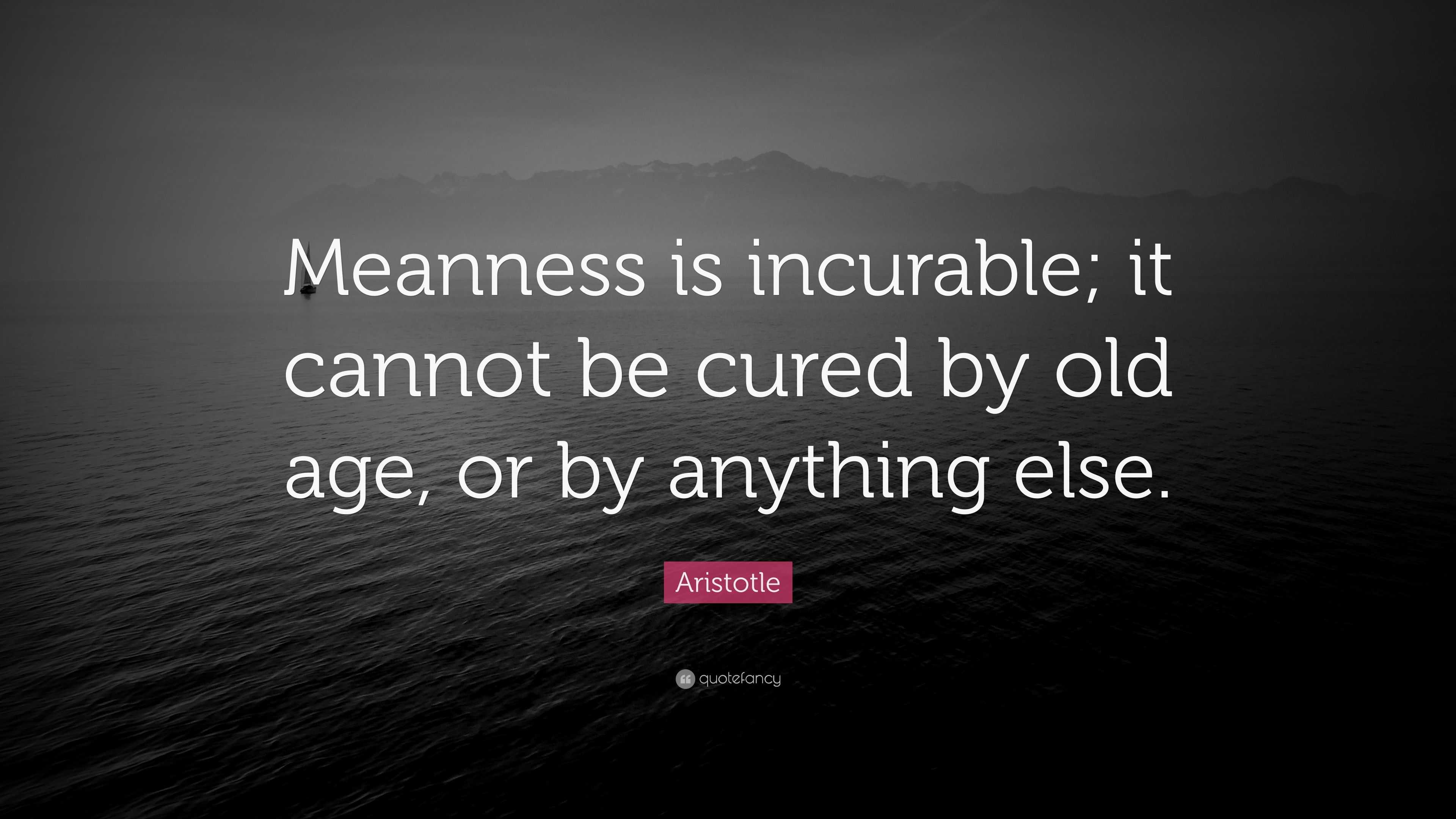 Aristotle Quote: “Meanness is incurable; it cannot be cured by old age ...