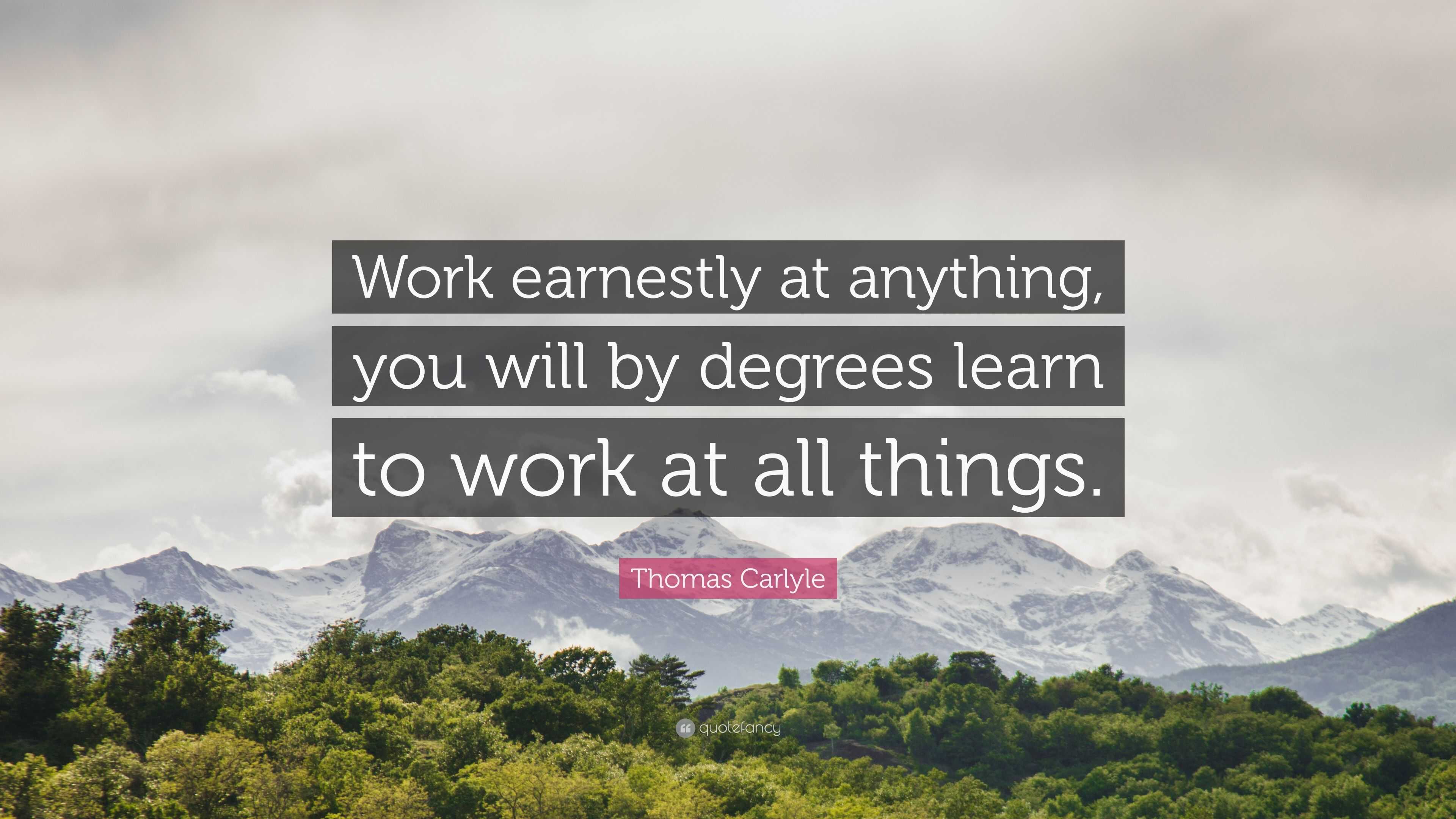 Thomas Carlyle Quote: “Work earnestly at anything, you will by degrees ...