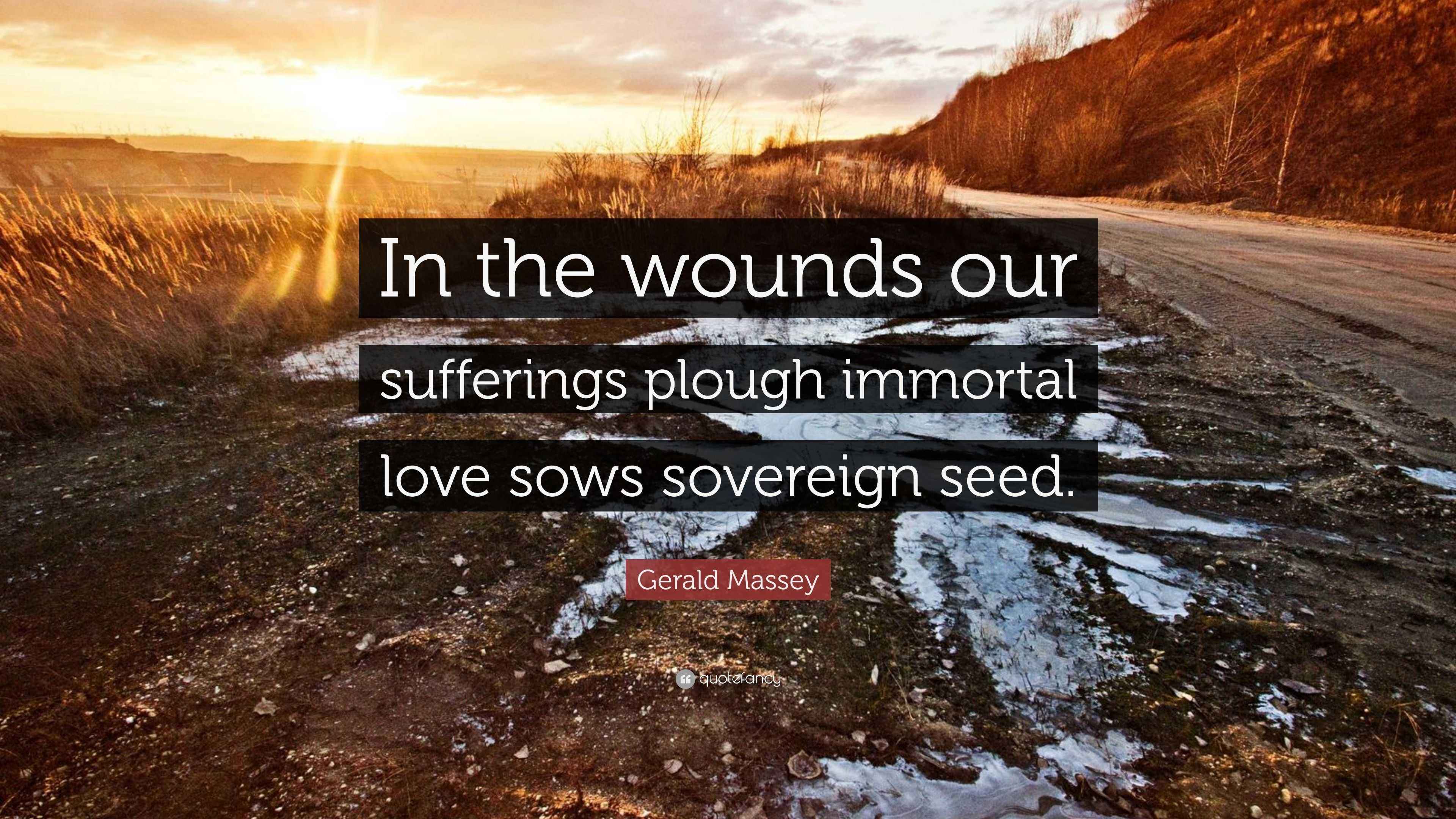 Gerald Massey Quote: “In the wounds our sufferings plough immortal love ...