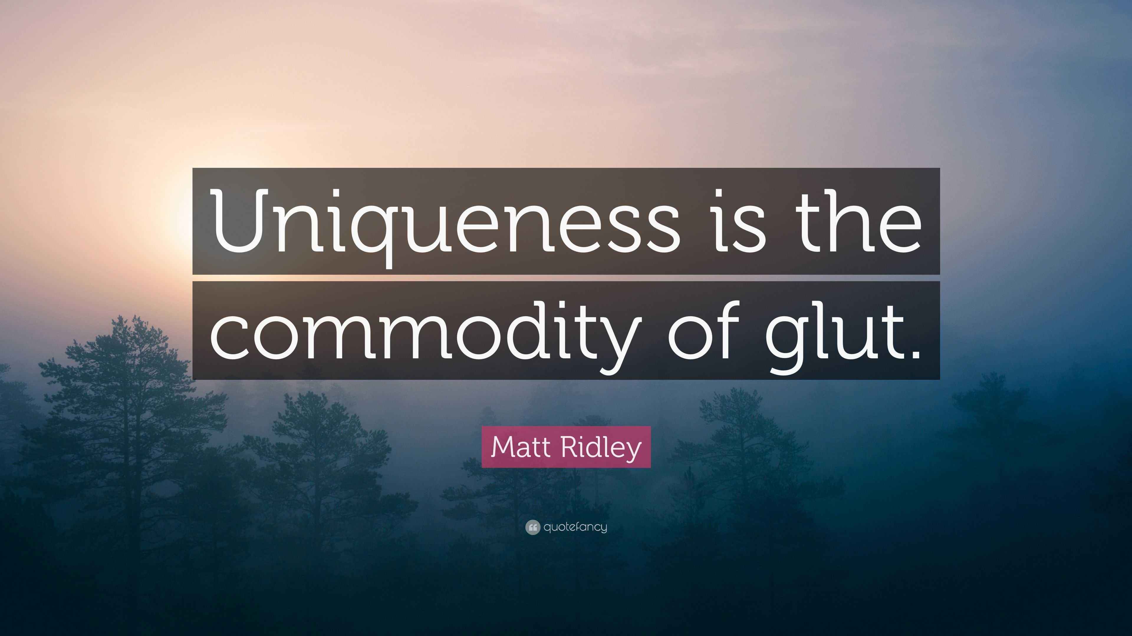 Matt Ridley Quote: “Uniqueness is the commodity of glut.”