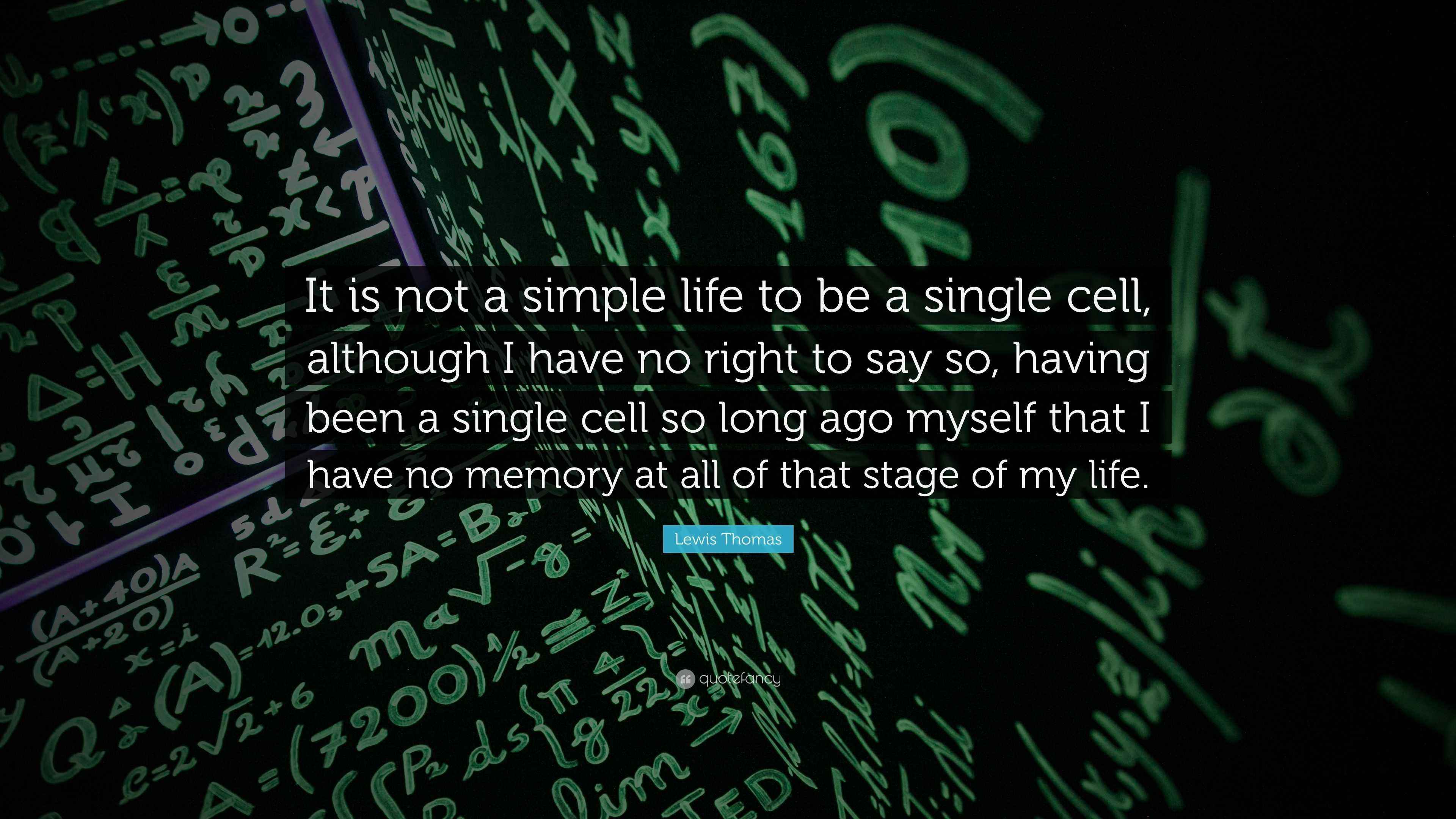 Lewis Thomas Quote: “It is not a simple life to be a single cell ...