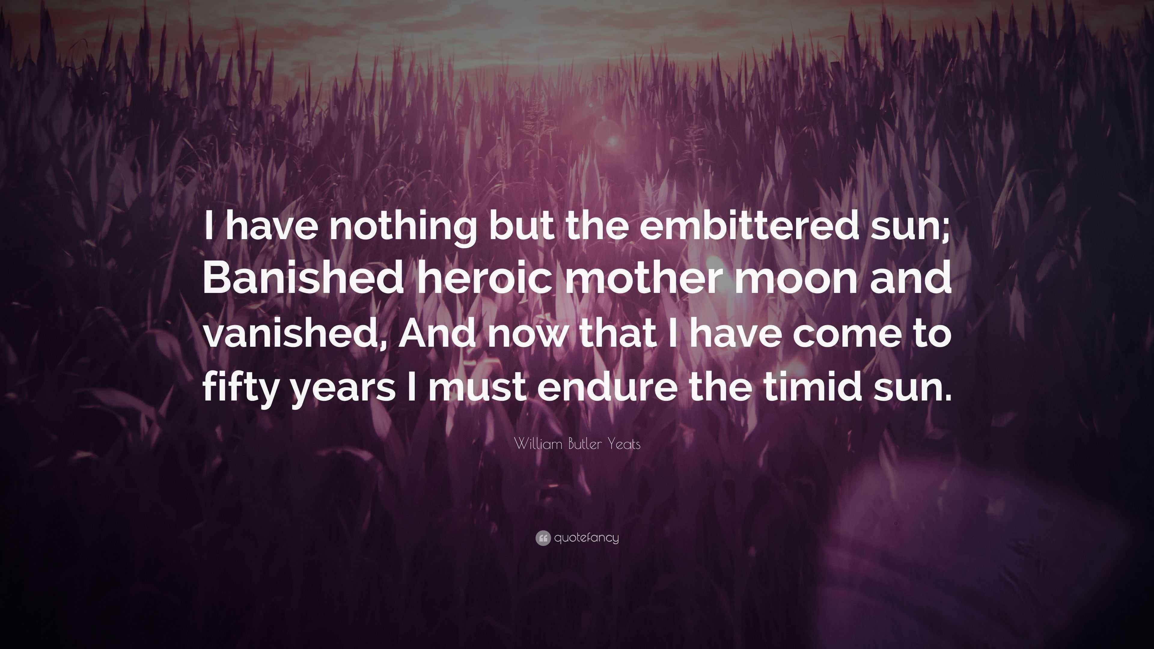 William Butler Yeats Quote: “I have nothing but the embittered sun ...