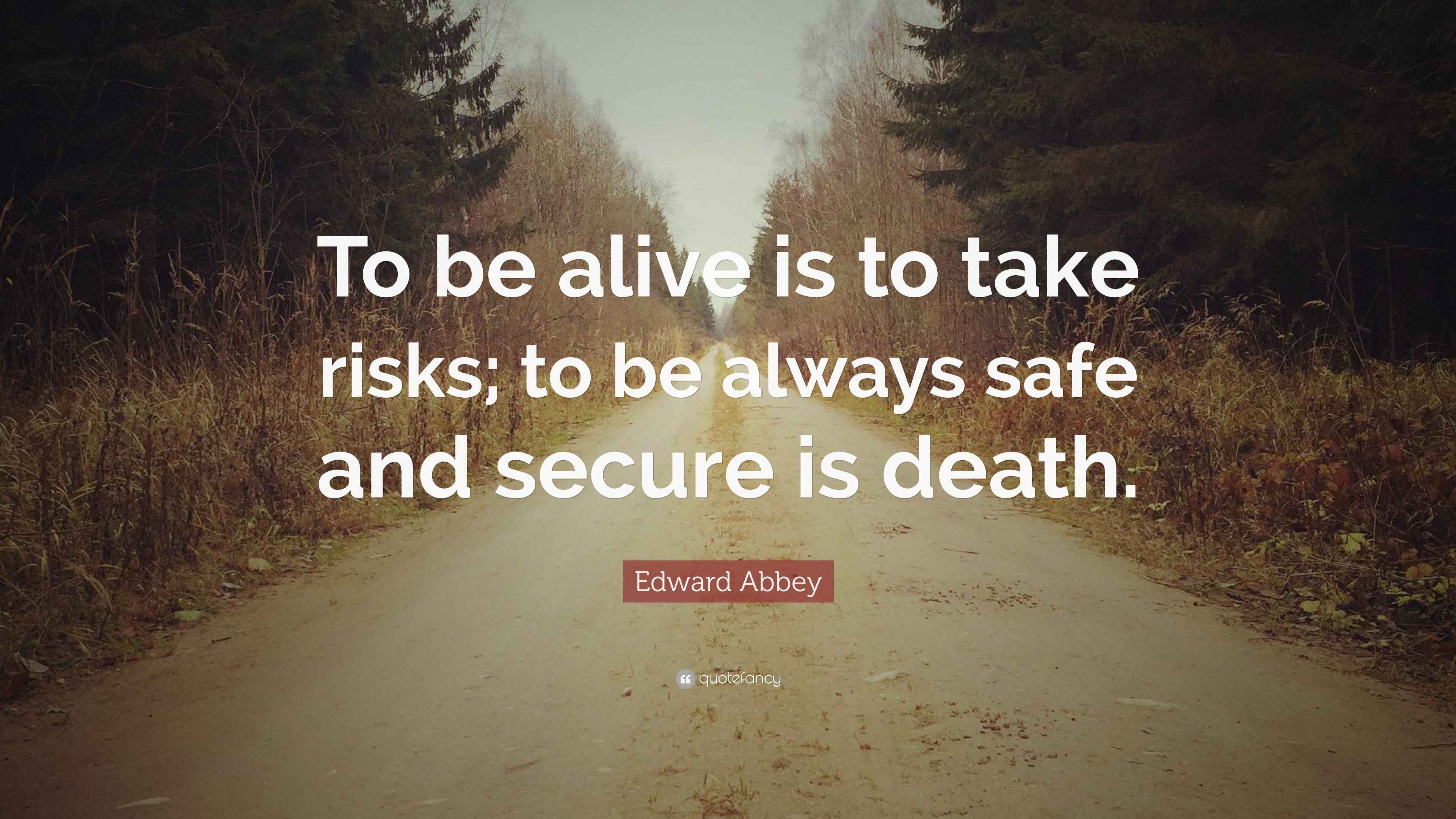 Edward Abbey Quote: “To be alive is to take risks; to be always safe ...