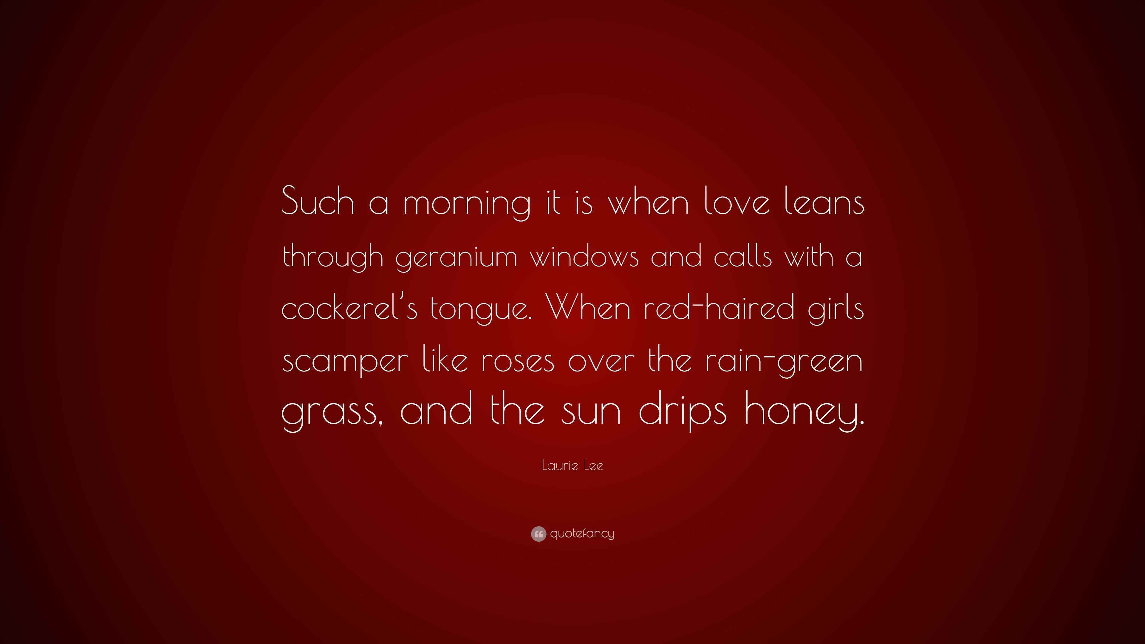 Laurie Lee Quote: “Such a morning it is when love leans through ...