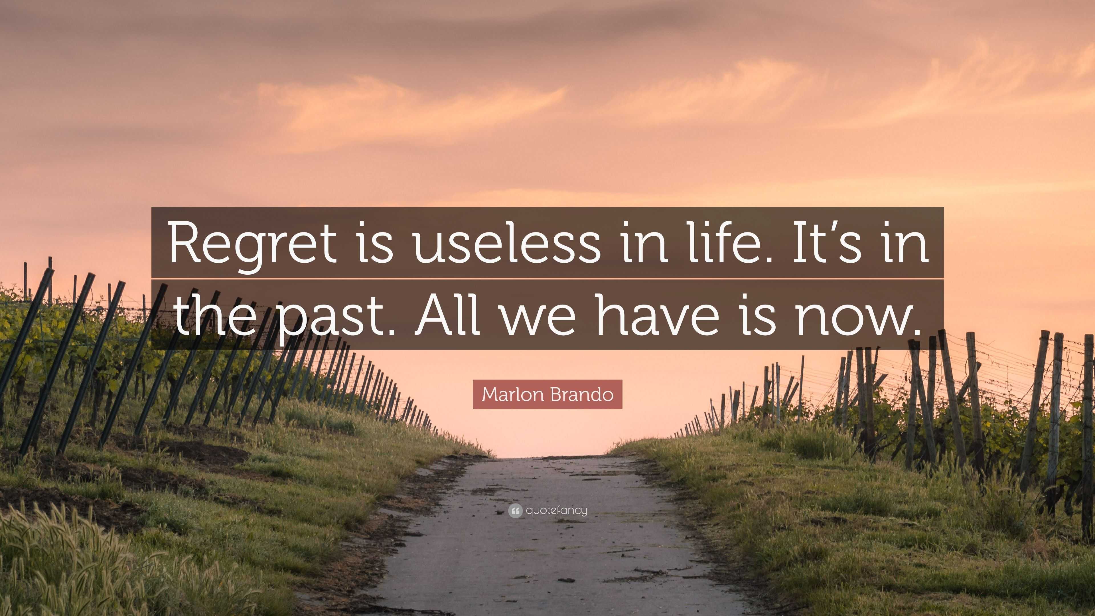 Marlon Brando Quote: “Regret is useless in life. It’s in the past. All ...