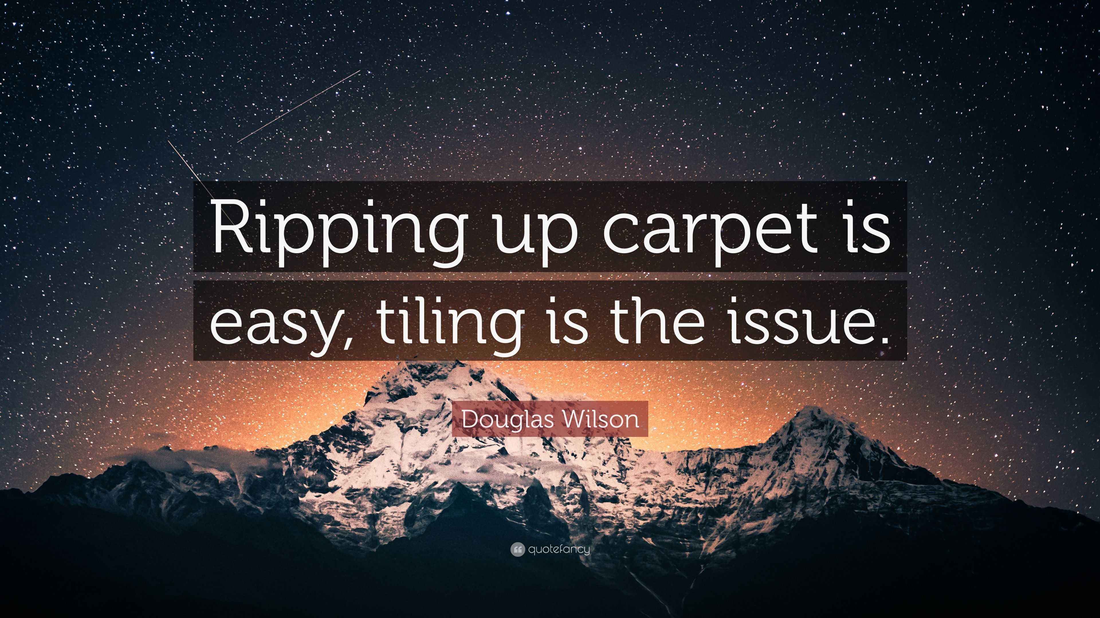 Douglas Wilson Quote: “Ripping up carpet is easy, tiling is the issue.”