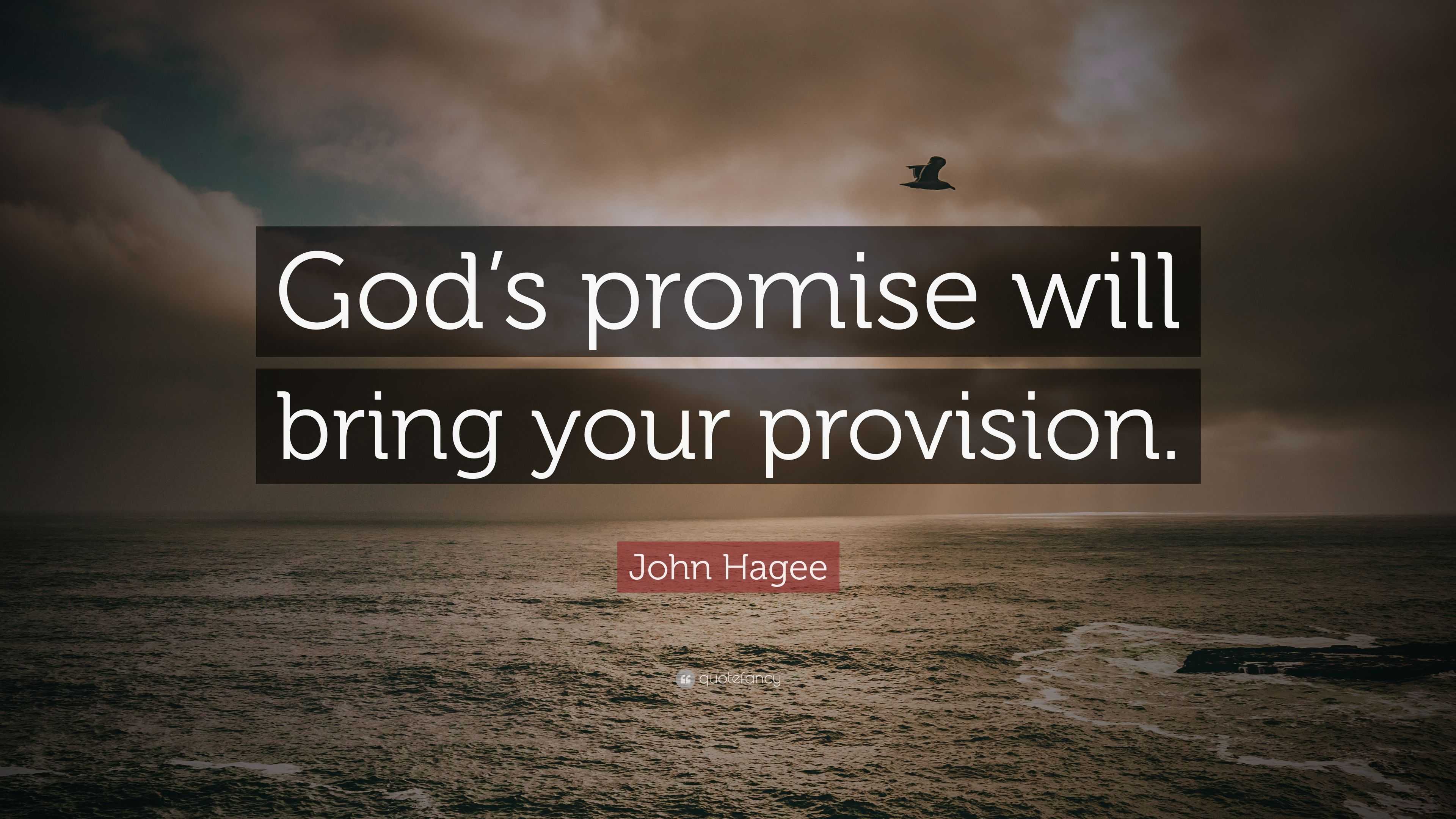 John Hagee Quote: “God’s promise will bring your provision.”