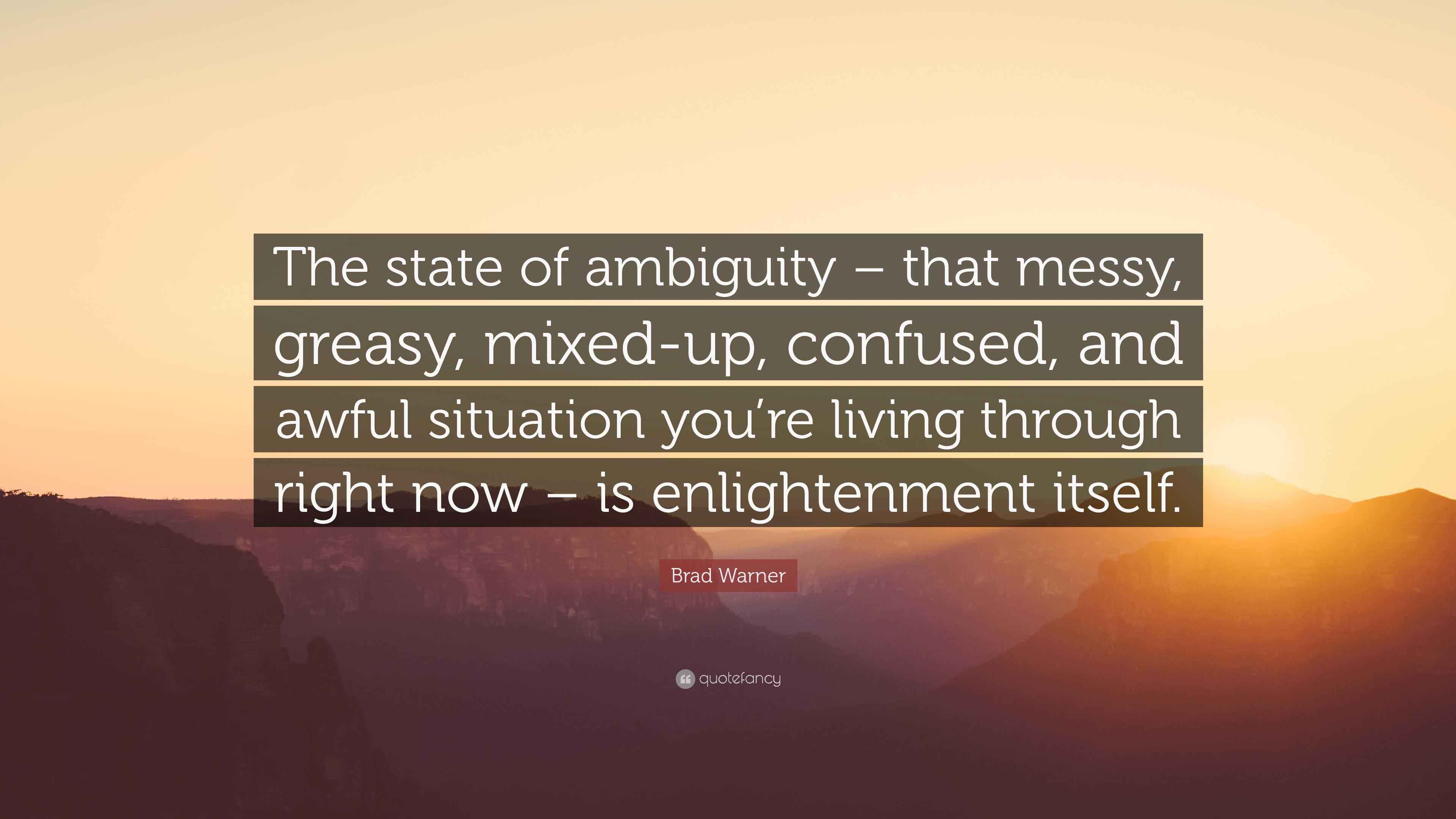 Brad Warner Quote: “The state of ambiguity – that messy, greasy, mixed ...