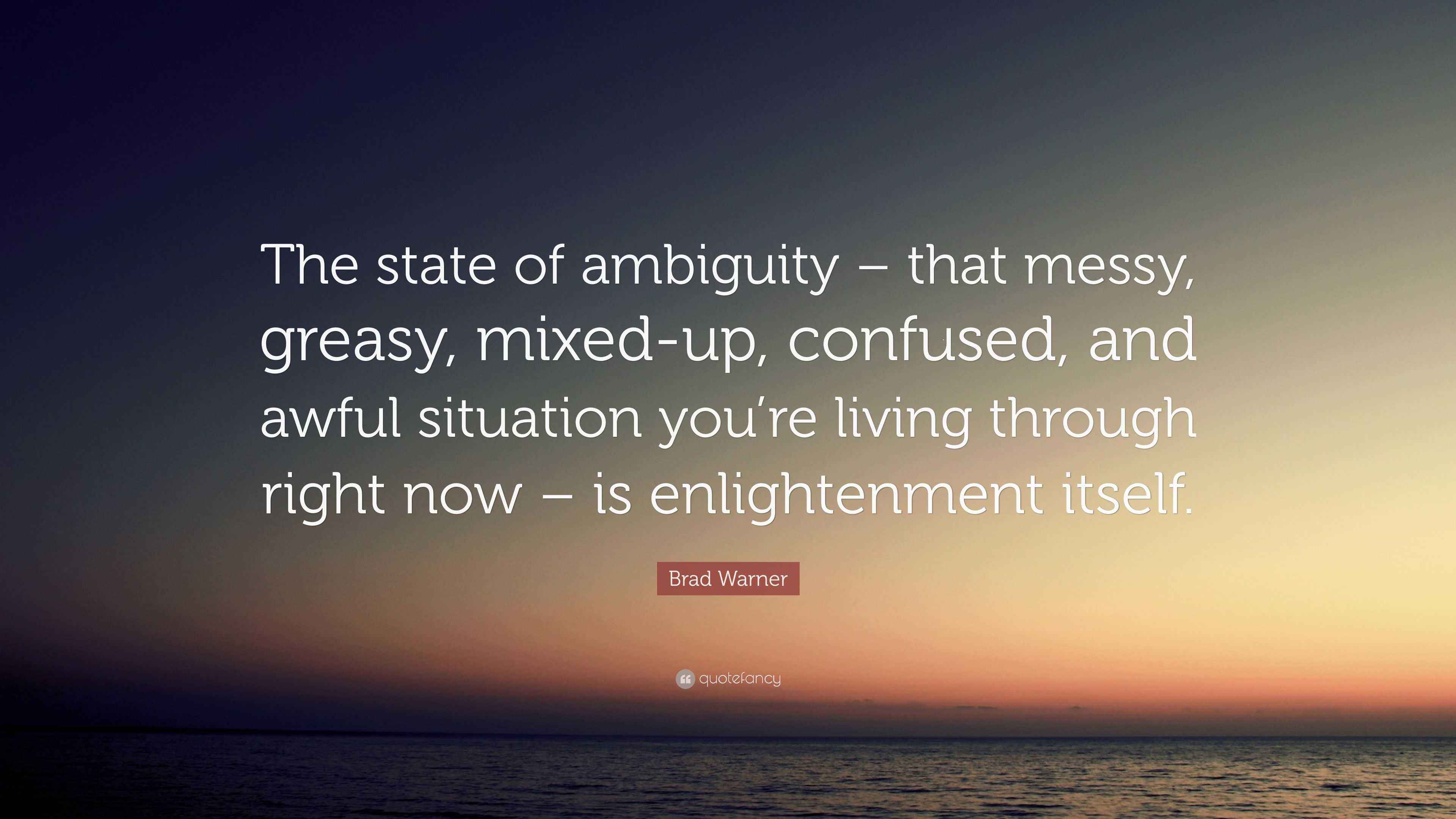 Brad Warner Quote: “The state of ambiguity – that messy, greasy, mixed ...