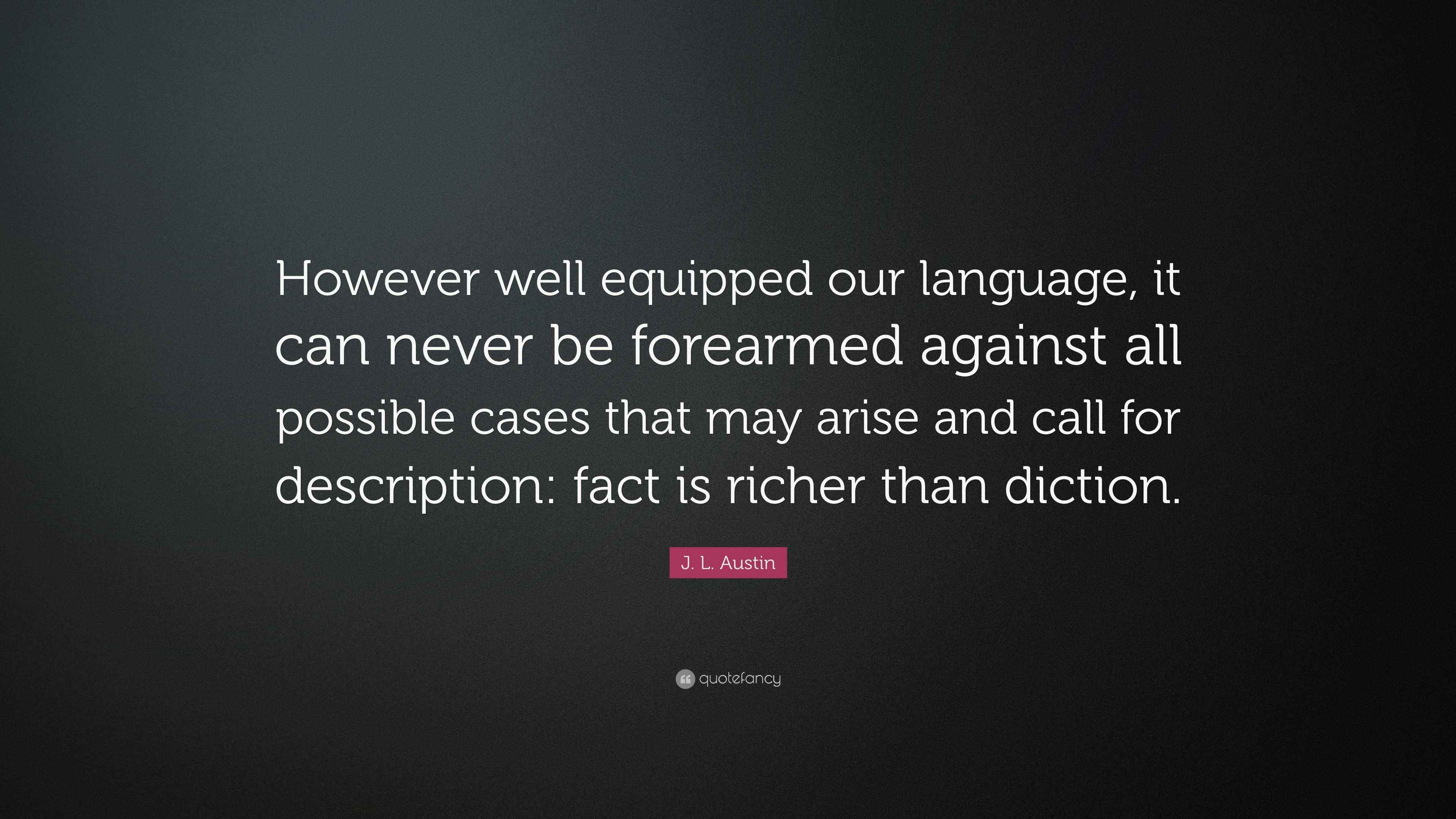 J. L. Austin Quote: “However well equipped our language, it can never ...