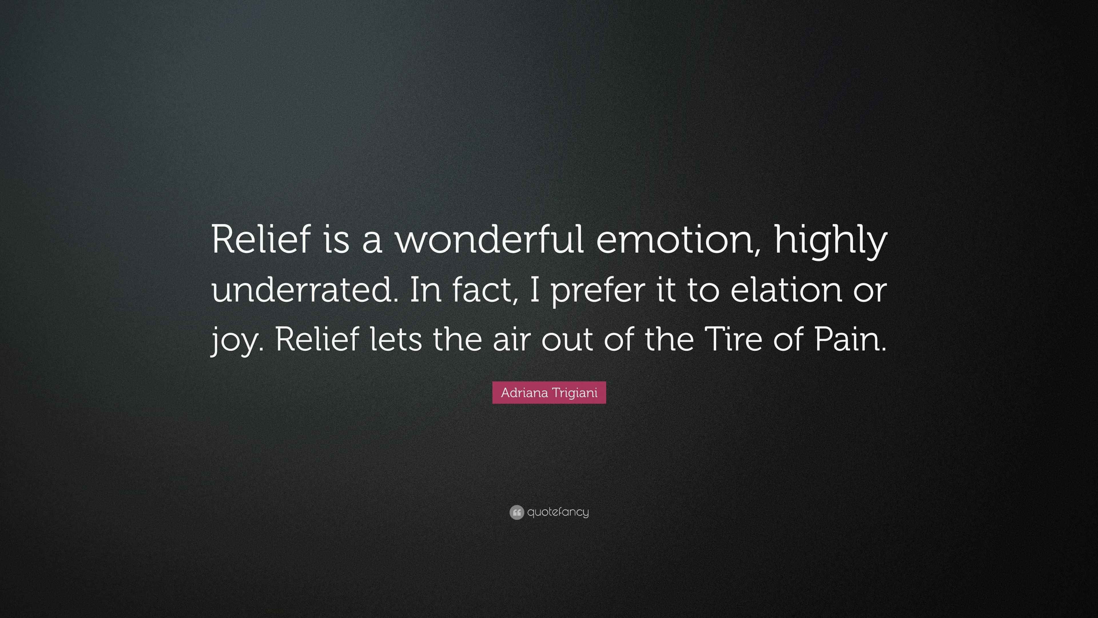 Adriana Trigiani Quote: “Relief is a wonderful emotion, highly ...