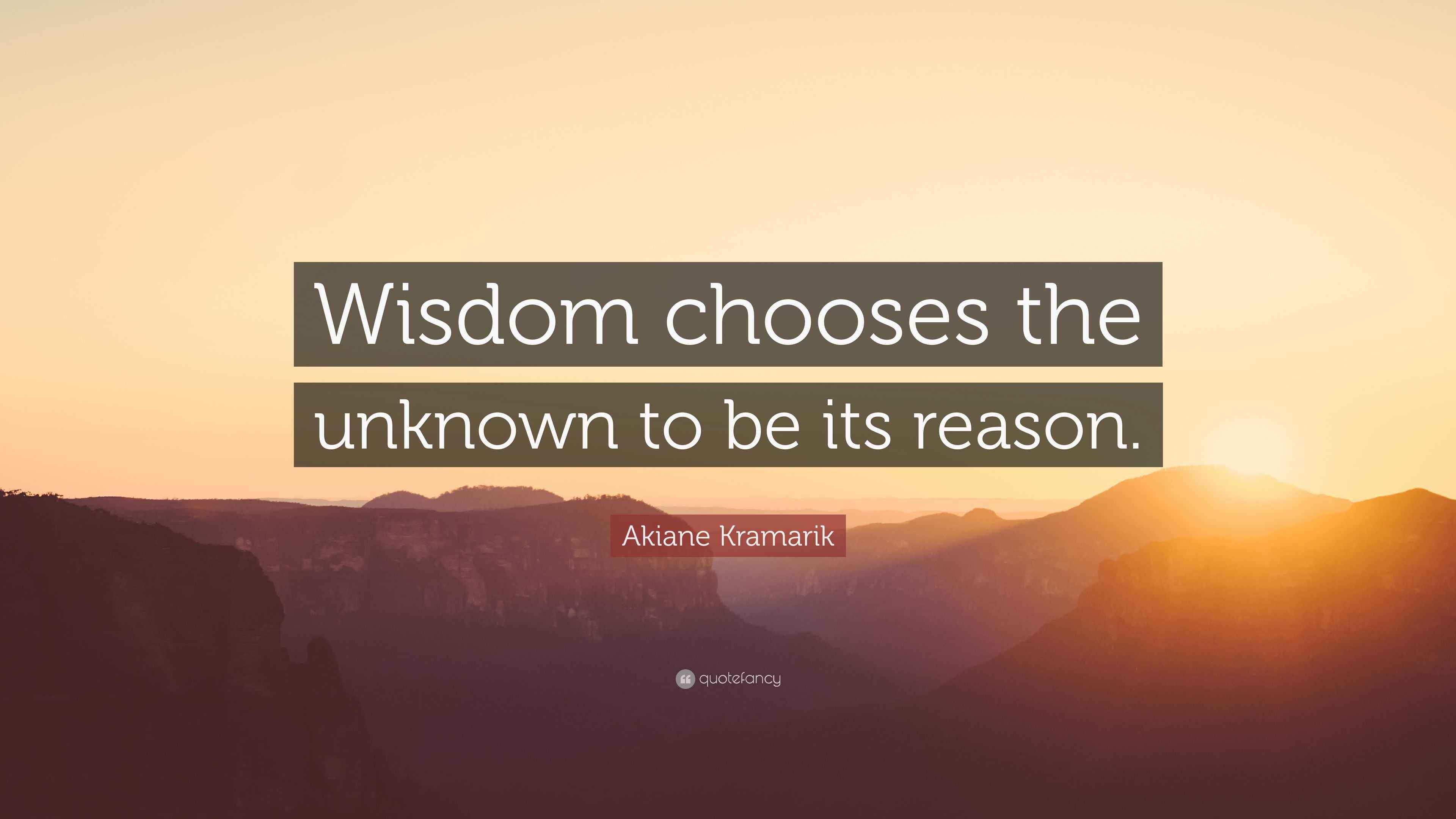 Akiane Kramarik Quote: “Wisdom chooses the unknown to be its reason.”