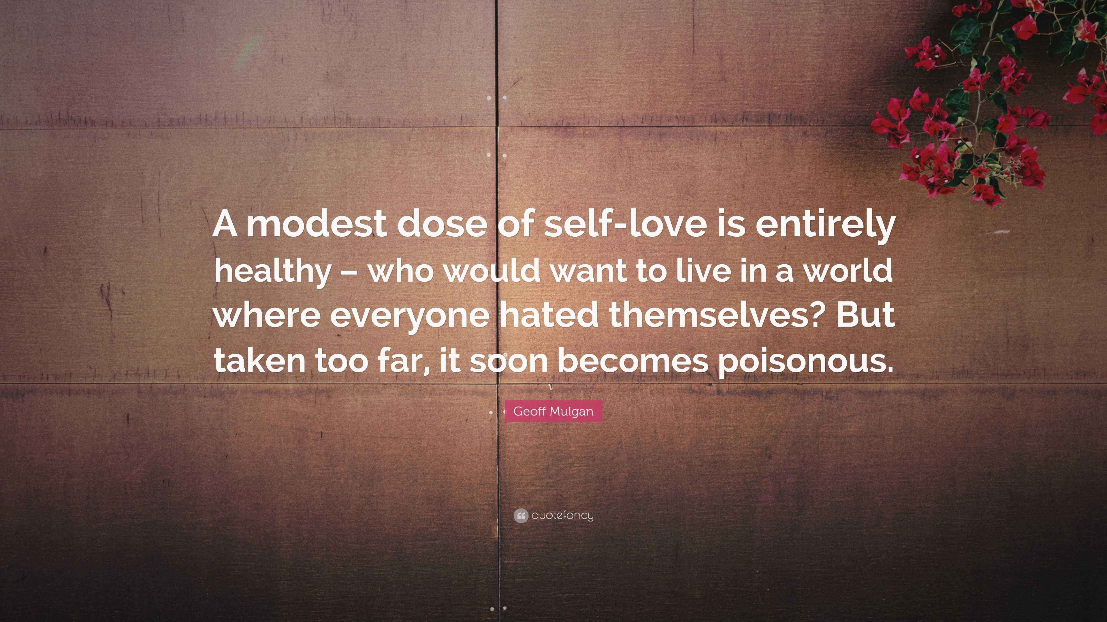 Geoff Mulgan Quote: “A modest dose of self-love is entirely healthy ...