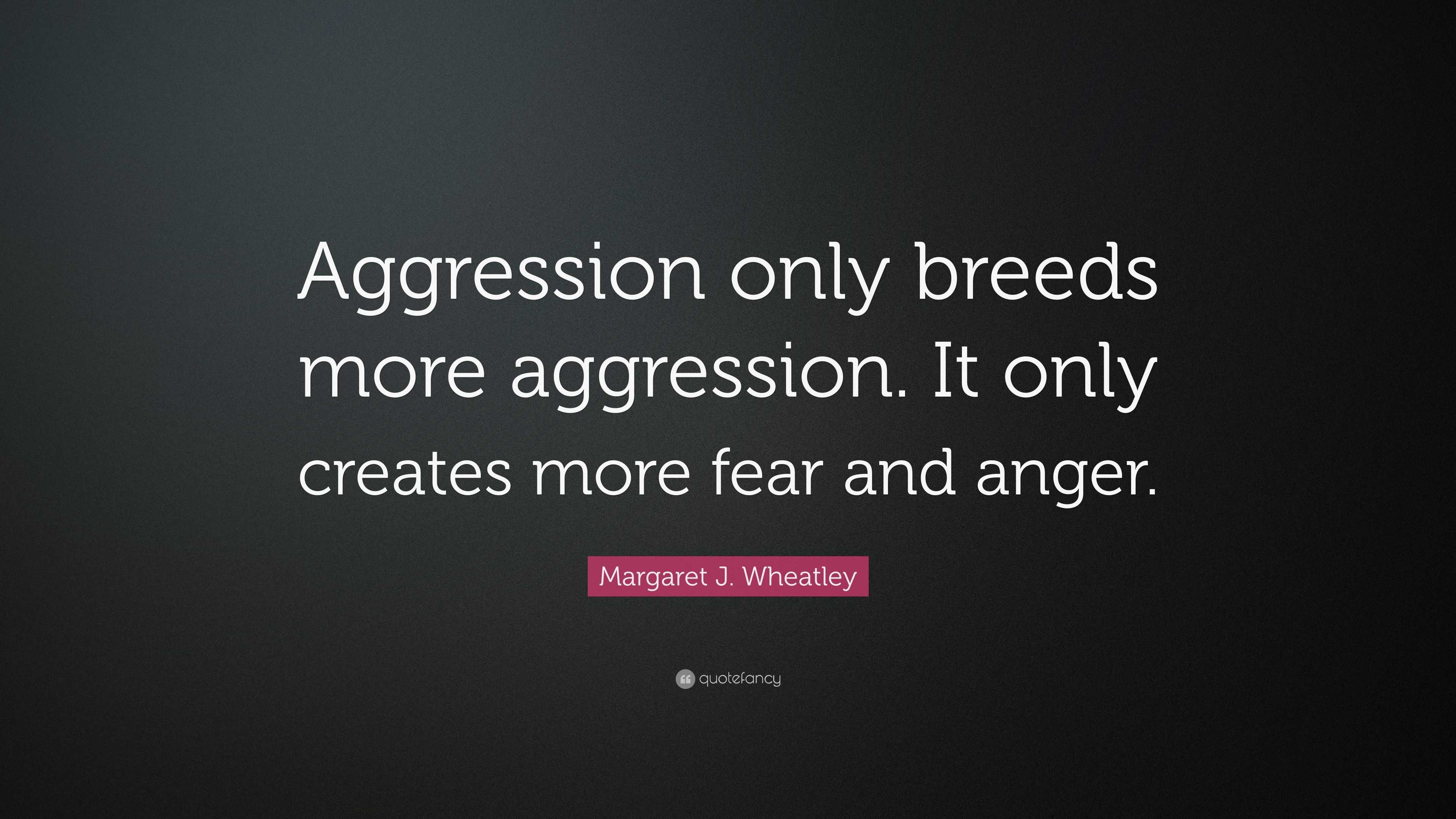 Margaret J. Wheatley Quote: “Aggression only breeds more aggression. It ...