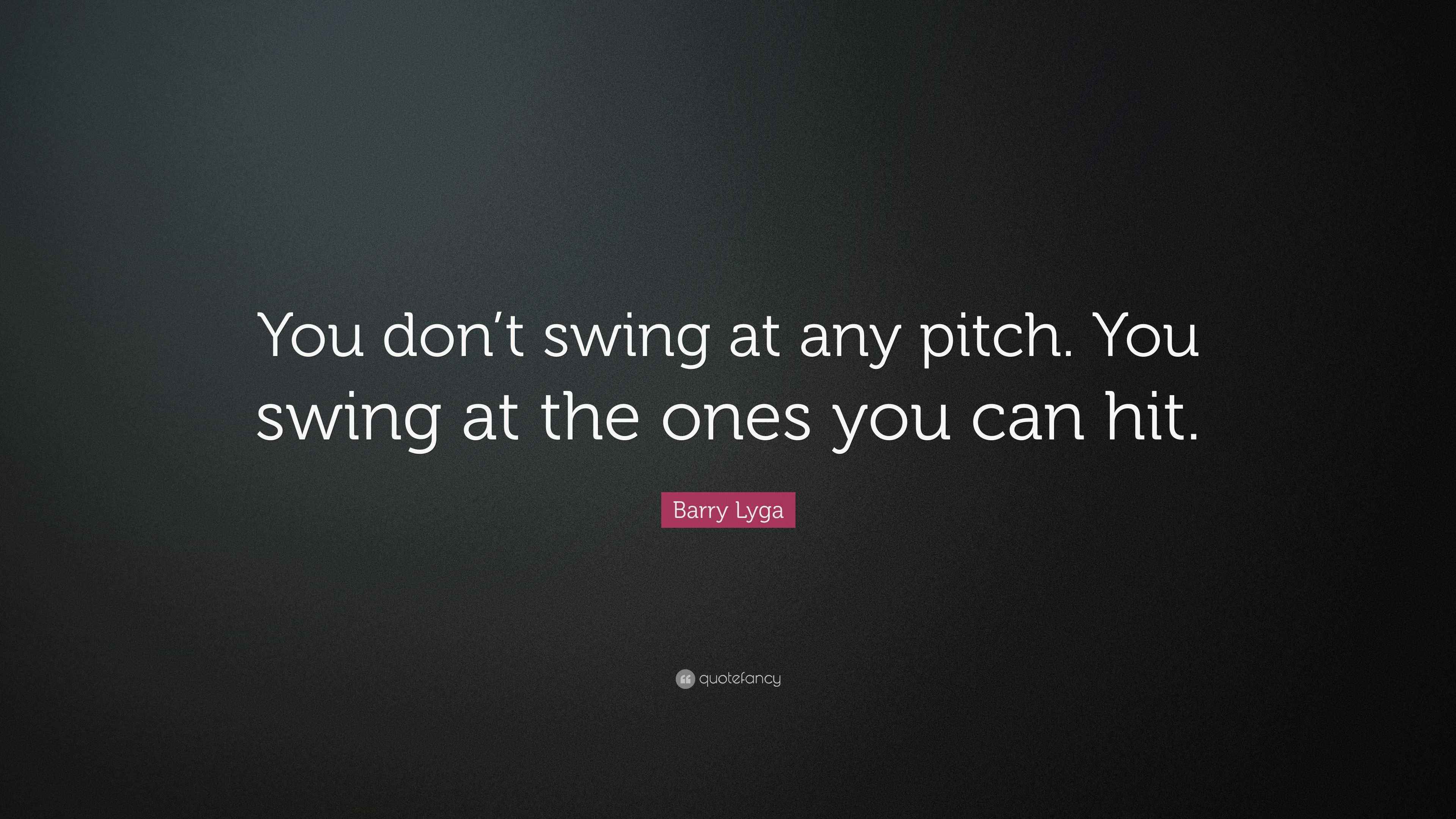 Barry Lyga Quote: “You don’t swing at any pitch. You swing at the ones ...