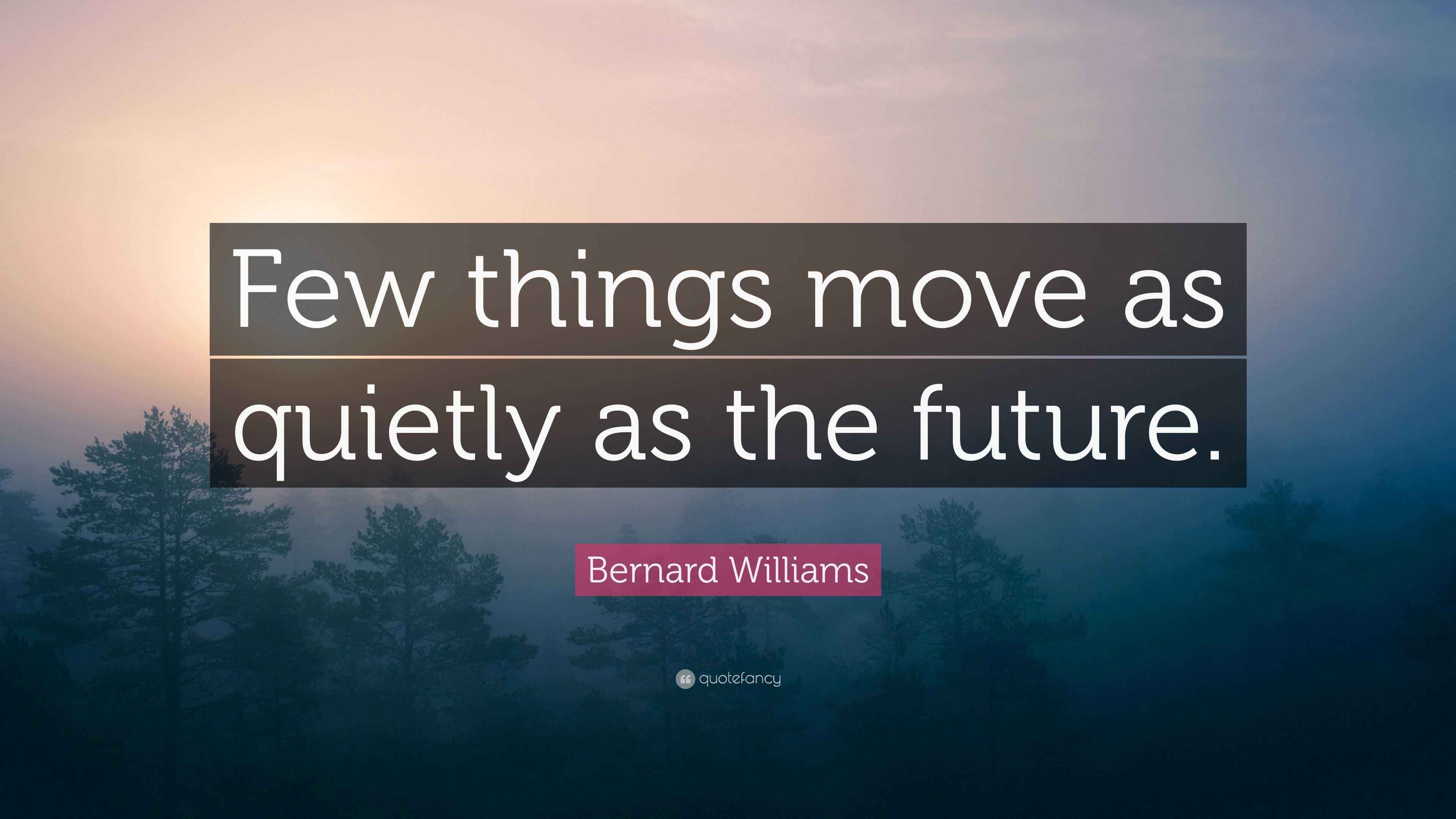 Bernard Williams Quote: “Few things move as quietly as the future.”