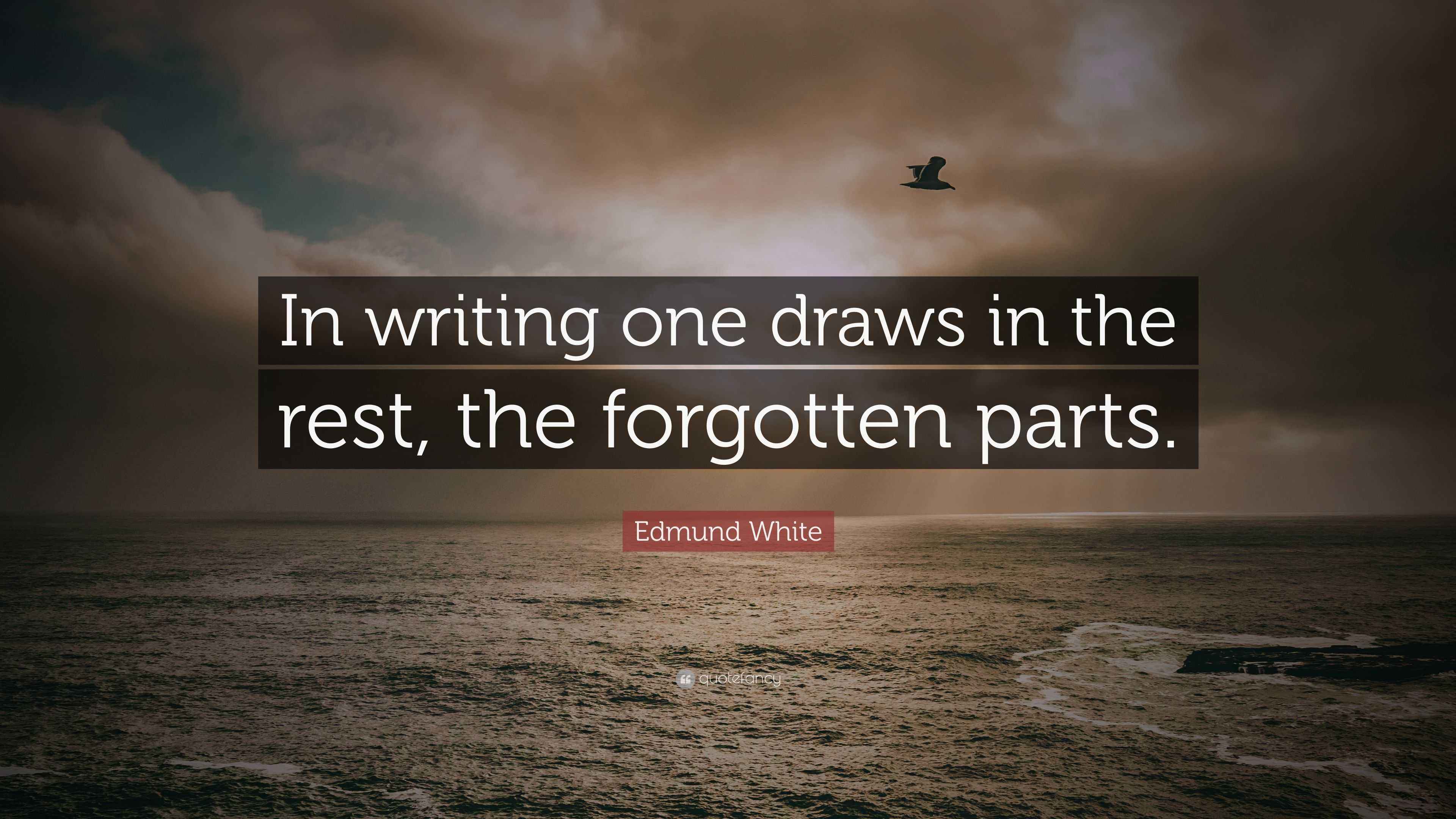 Edmund White Quote: “In writing one draws in the rest, the forgotten ...