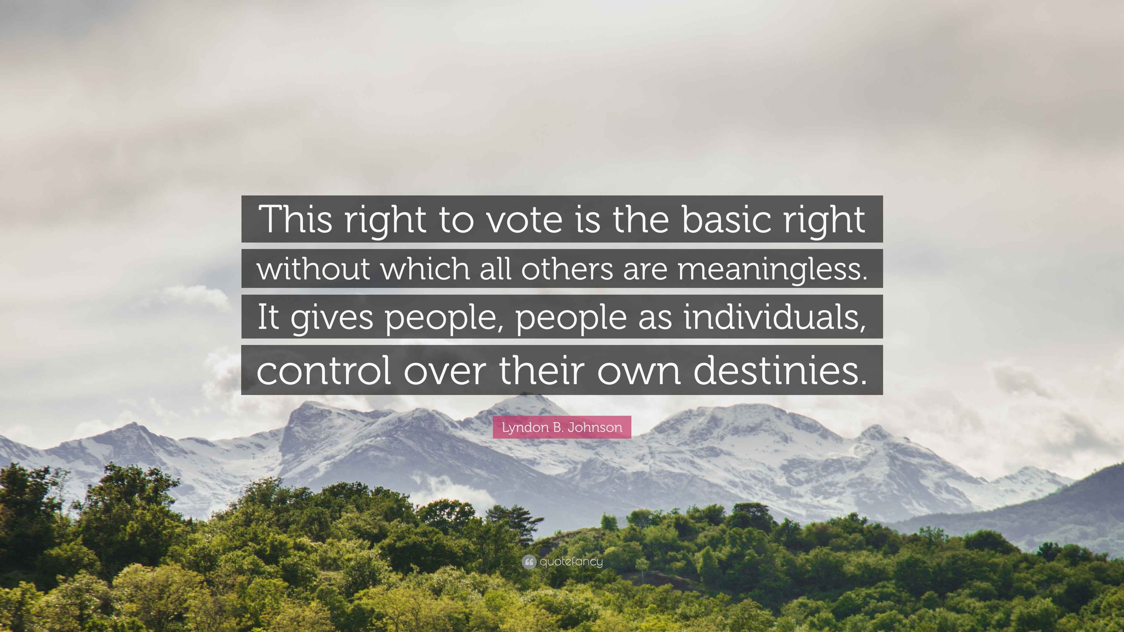 Lyndon B. Johnson Quote: “This right to vote is the basic right without ...