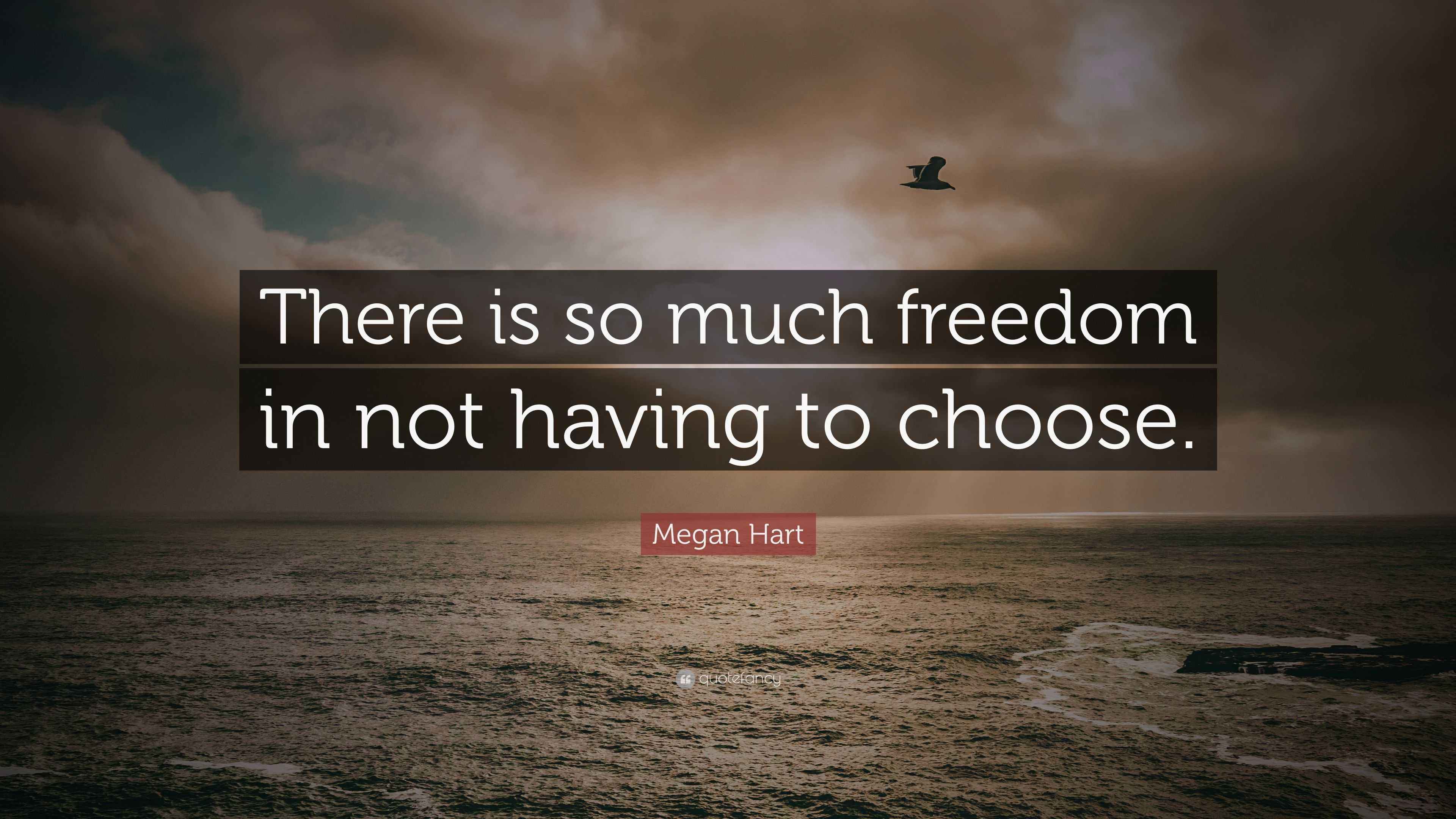 Megan Hart Quote: “There is so much freedom in not having to choose.”