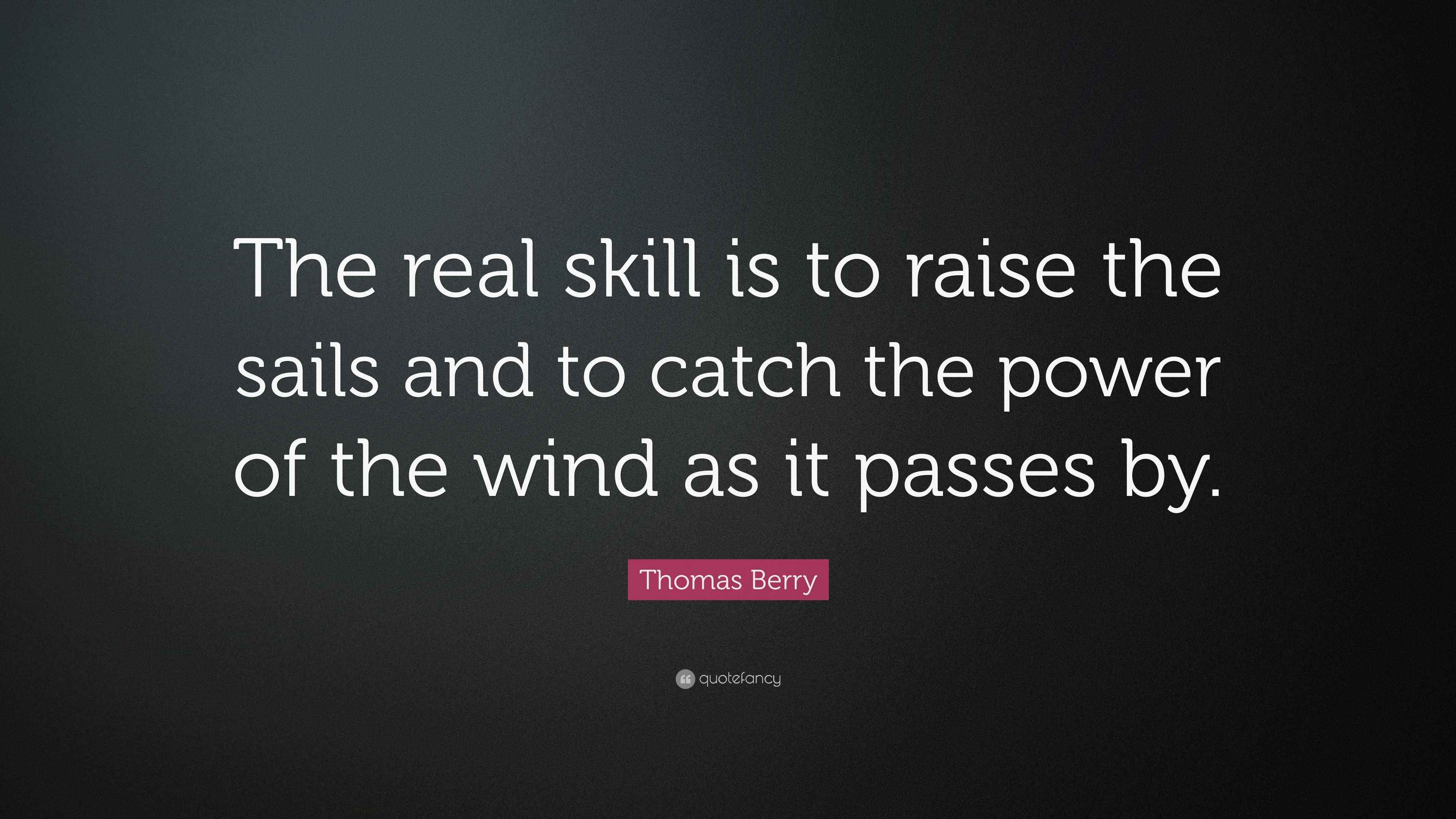Thomas Berry Quote: “The real skill is to raise the sails and to catch ...