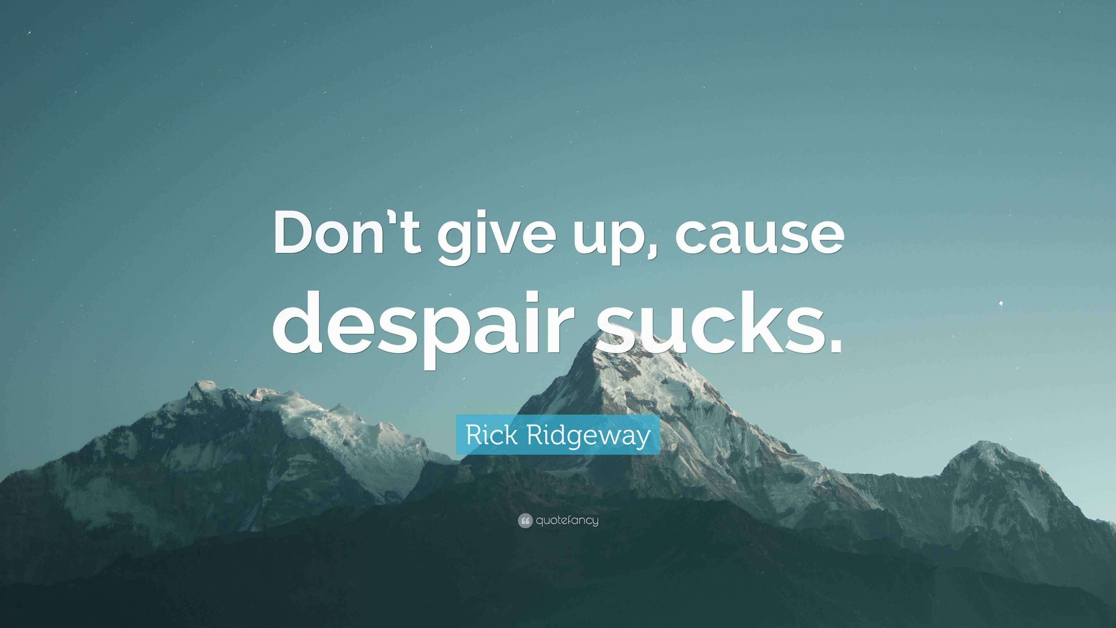 Rick Ridgeway Quote: “Don’t give up, cause despair sucks.”