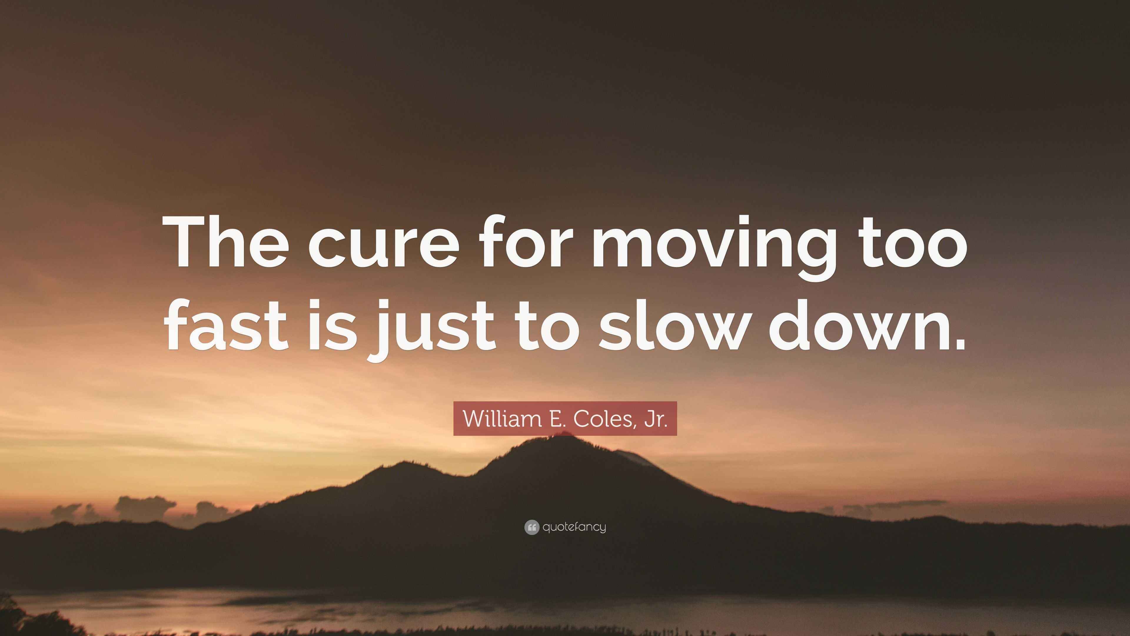William E. Coles, Jr. Quote: “The cure for moving too fast is just to ...