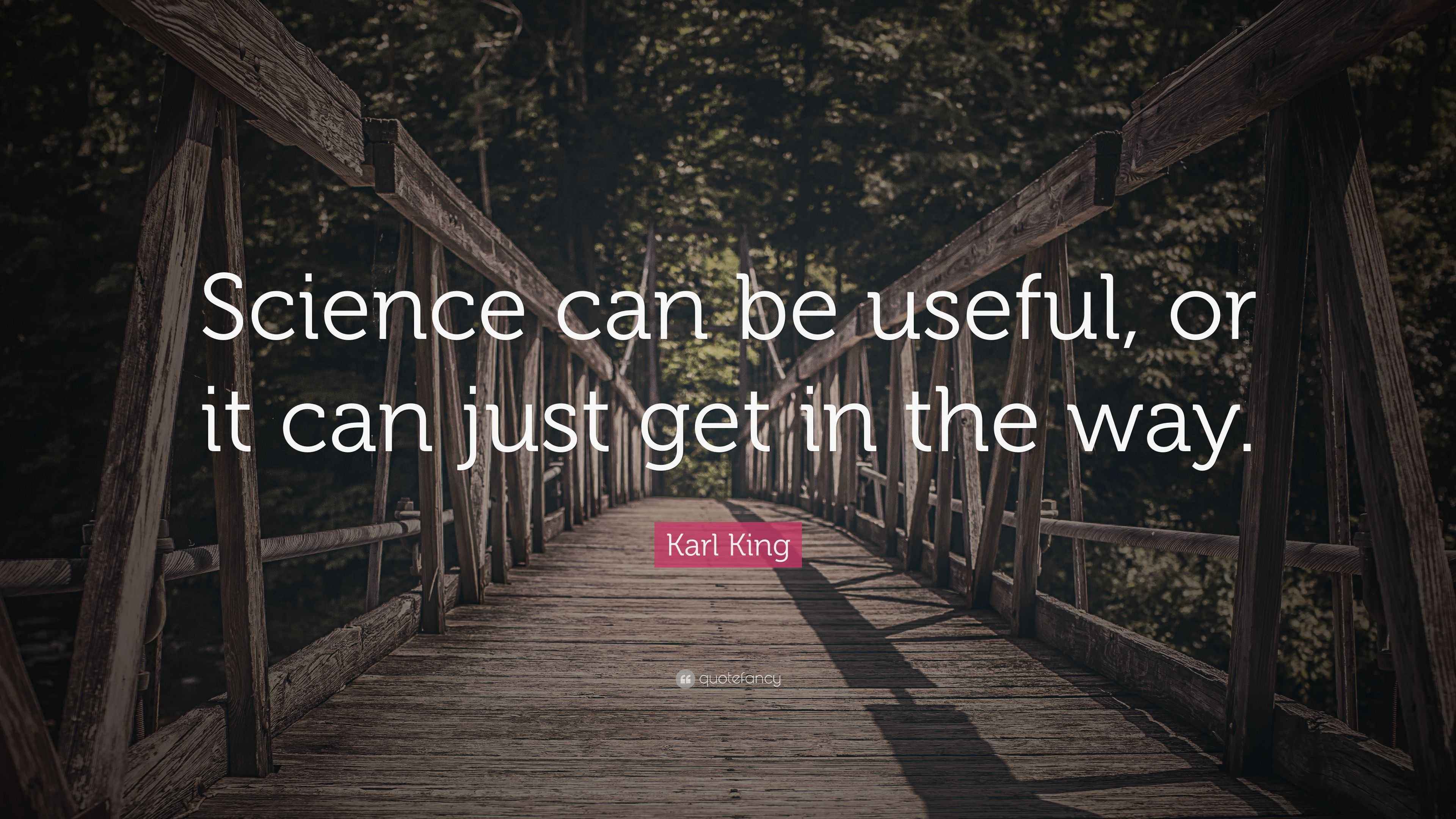 Karl King Quote: “Science can be useful, or it can just get in the way.”