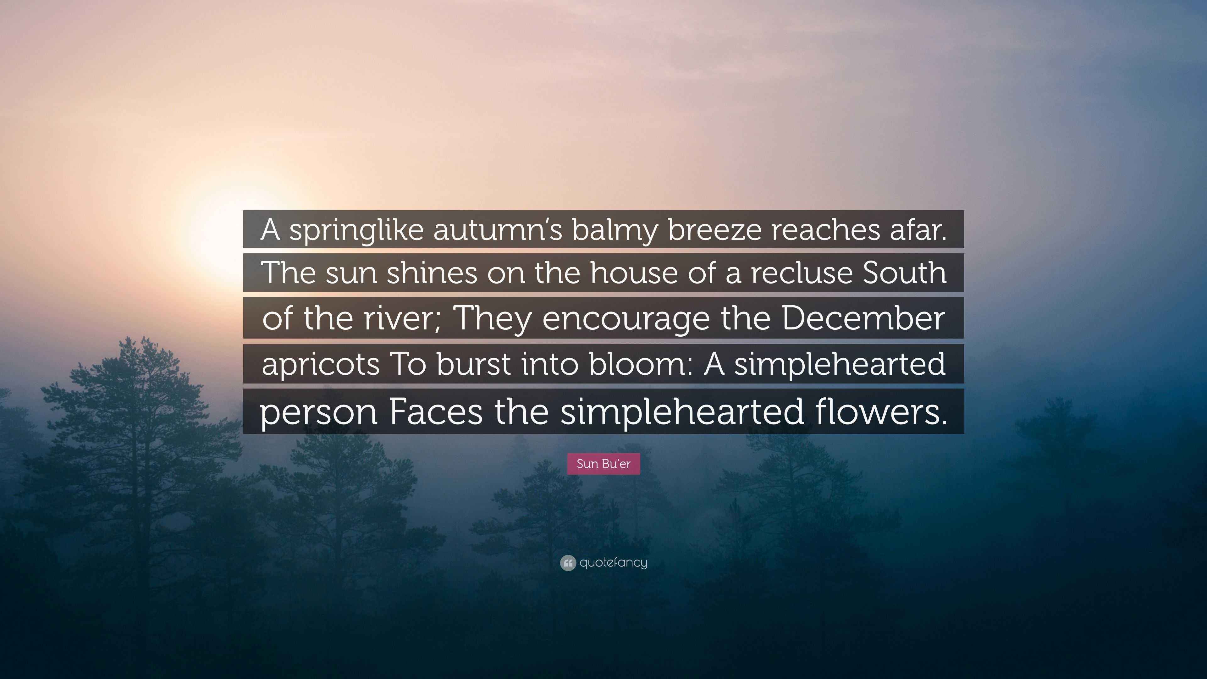 Sun Bu'er Quote: “A springlike autumn’s balmy breeze reaches afar. The ...