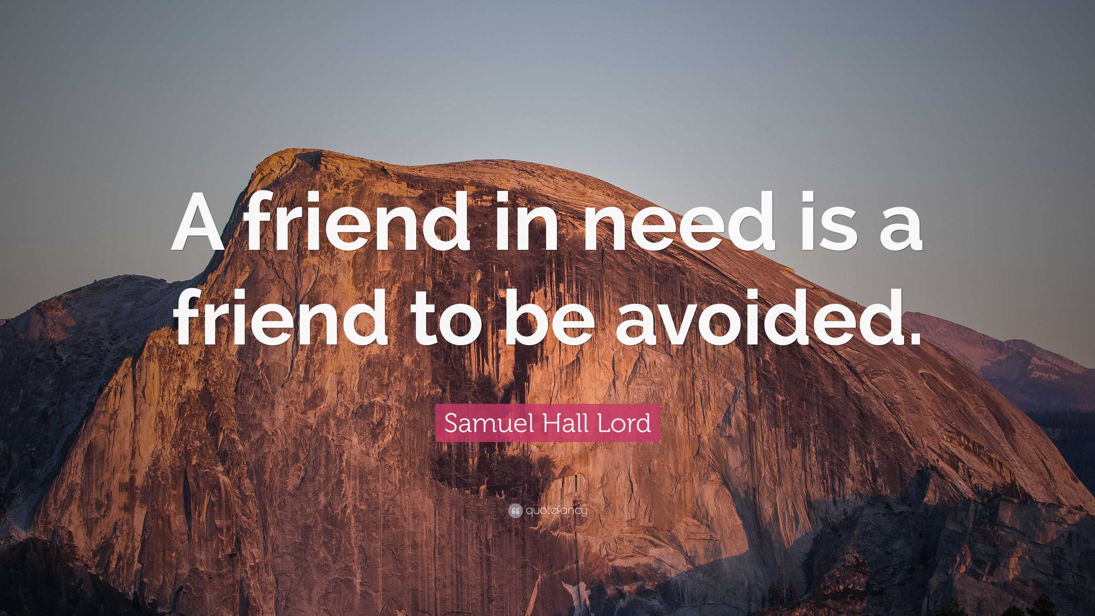 Samuel Hall Lord Quote: “A friend in need is a friend to be avoided.”