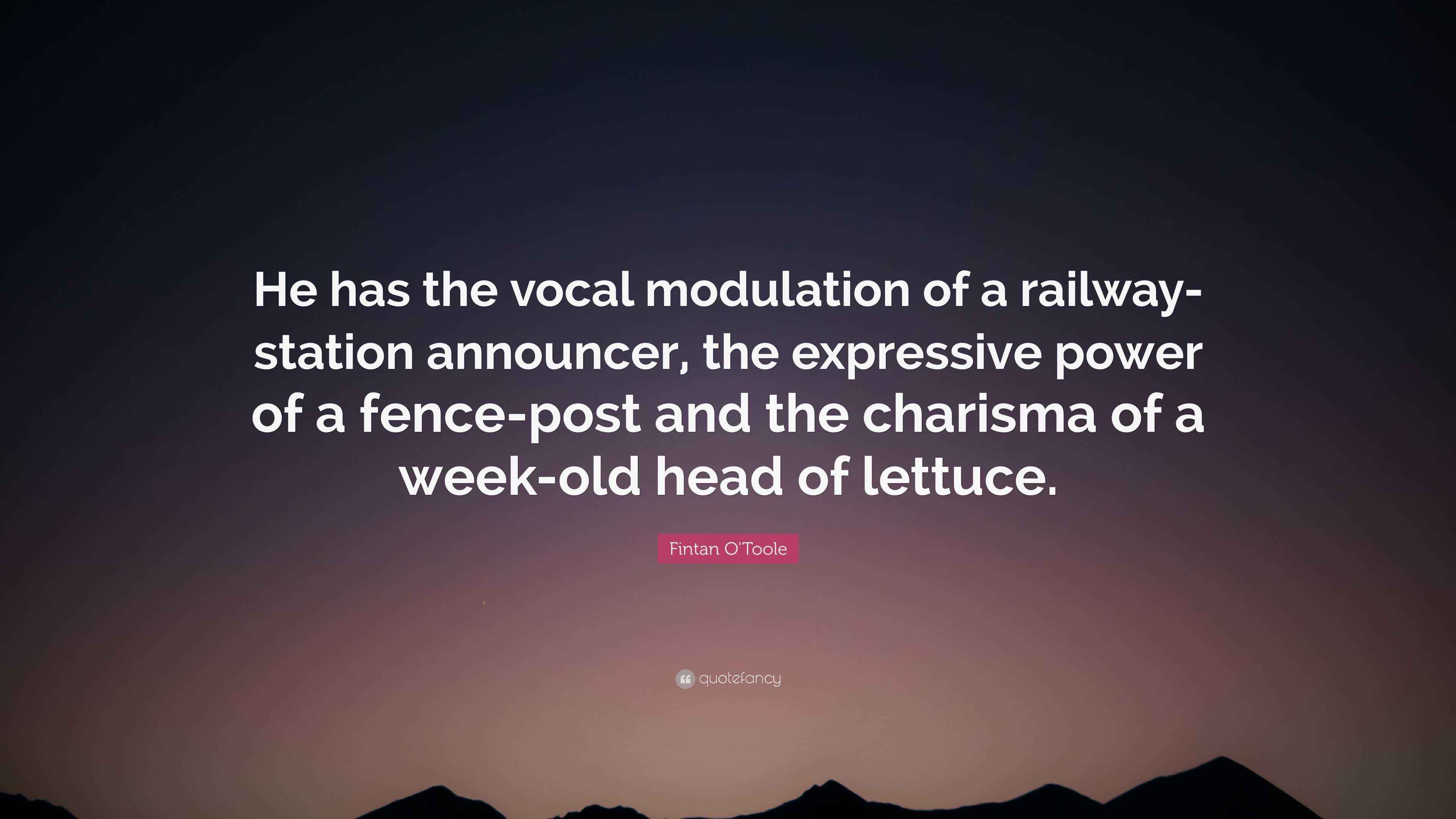 Fintan O'Toole Quote: “He has the vocal modulation of a railway-station ...
