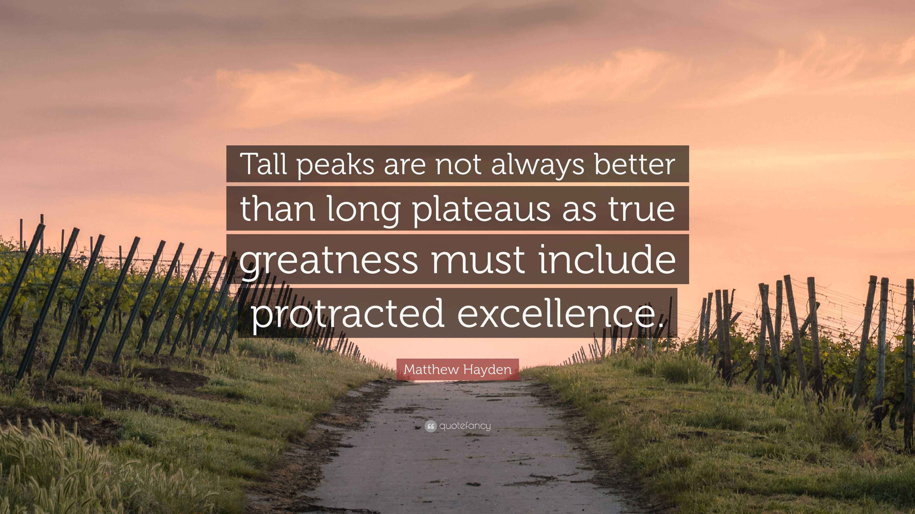Matthew Hayden Quote: “Tall peaks are not always better than long ...