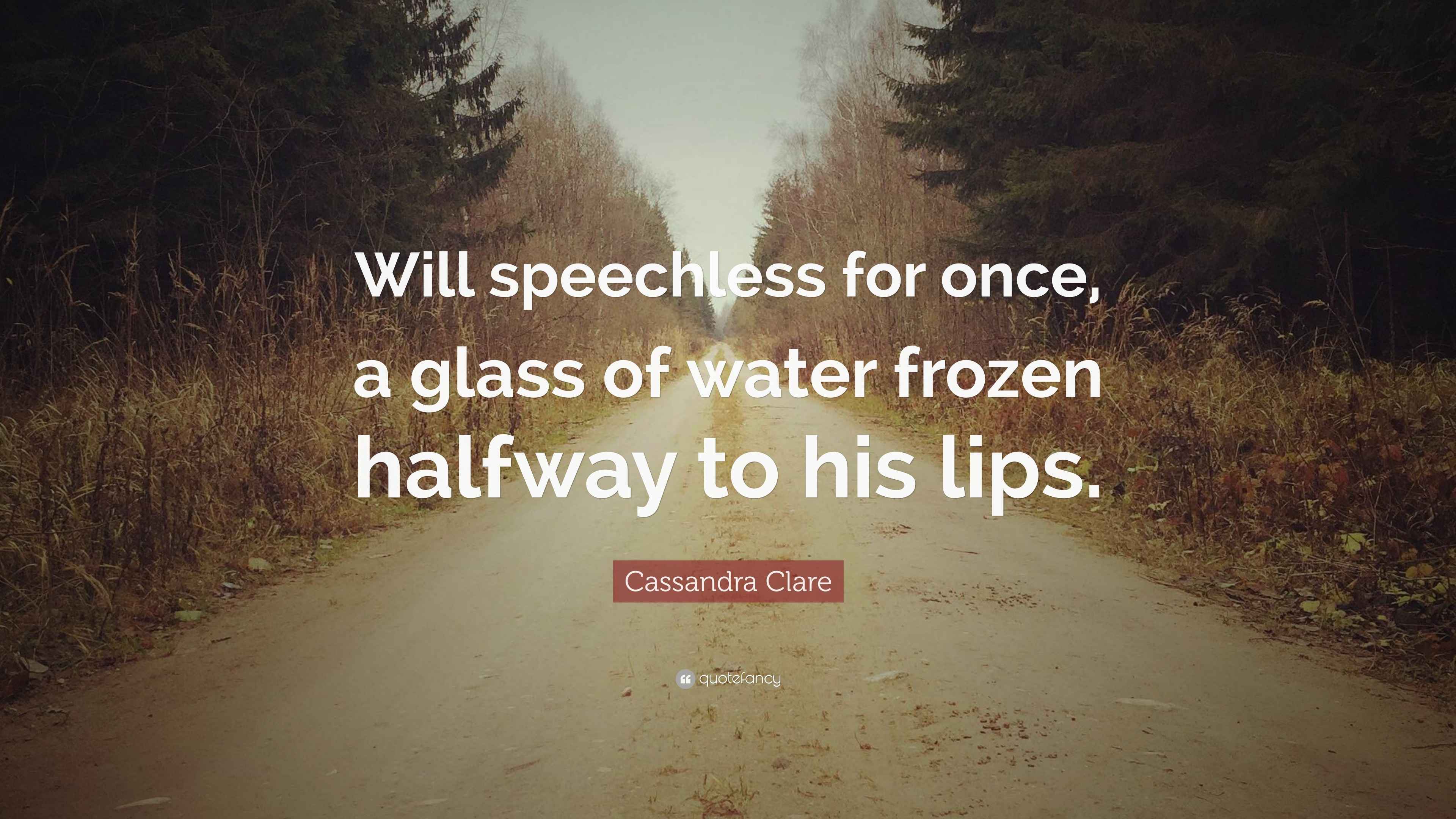 Cassandra Clare Quote: “Will speechless for once, a glass of water ...