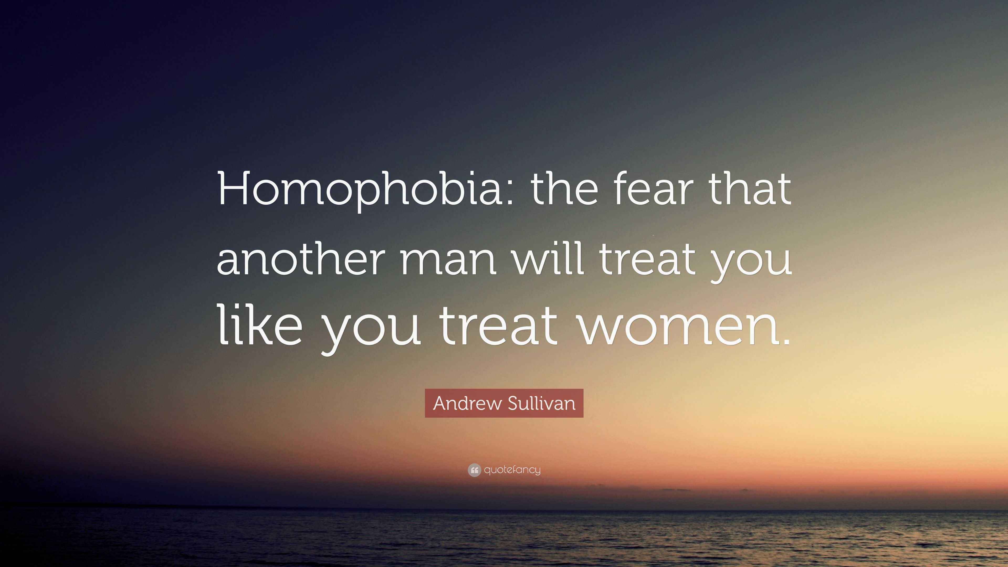 Andrew Sullivan Quote: “Homophobia: the fear that another man will ...