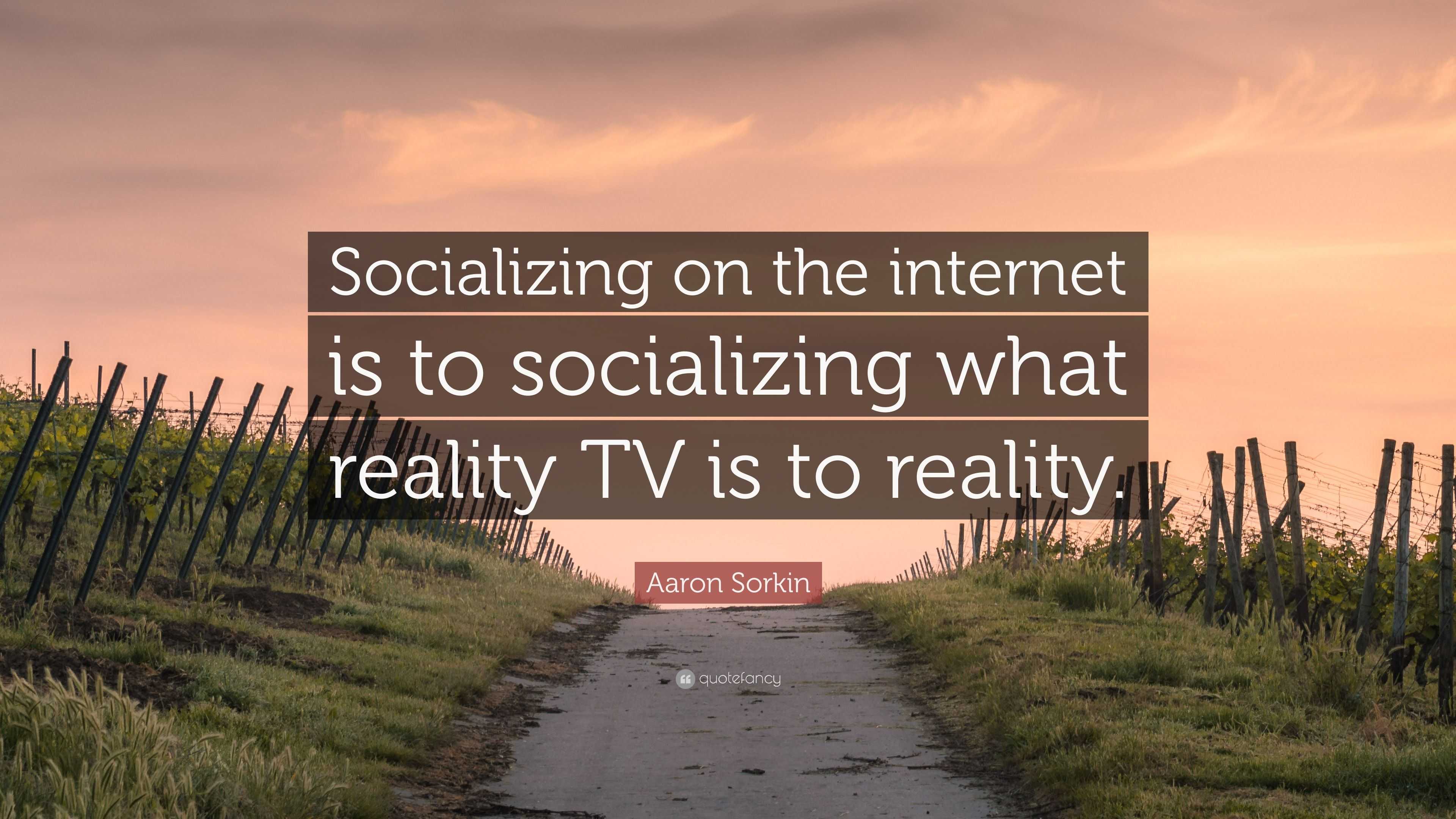 Aaron Sorkin Quote: “Socializing on the internet is to socializing what ...