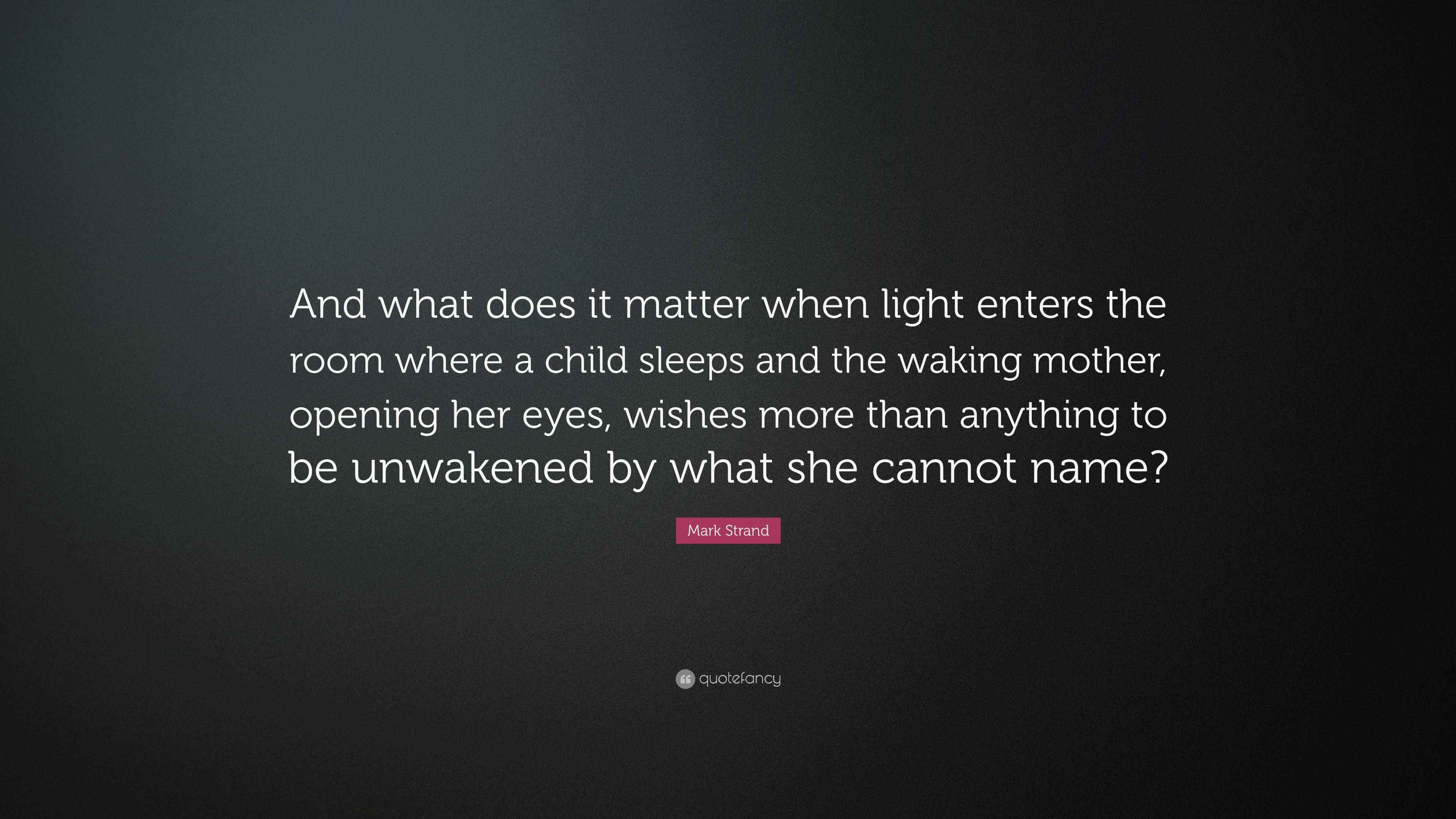 Mark Strand Quote: “And what does it matter when light enters the room ...