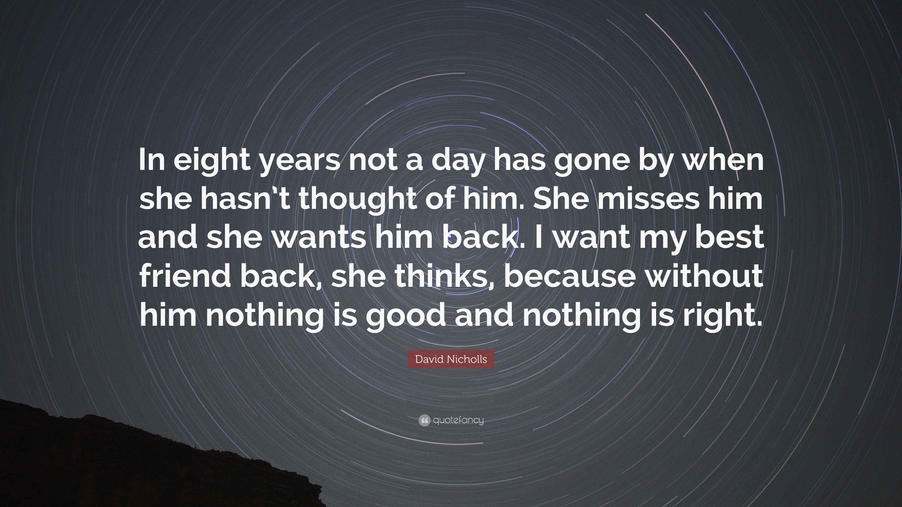 David Nicholls Quote: “In eight years not a day has gone by when she ...