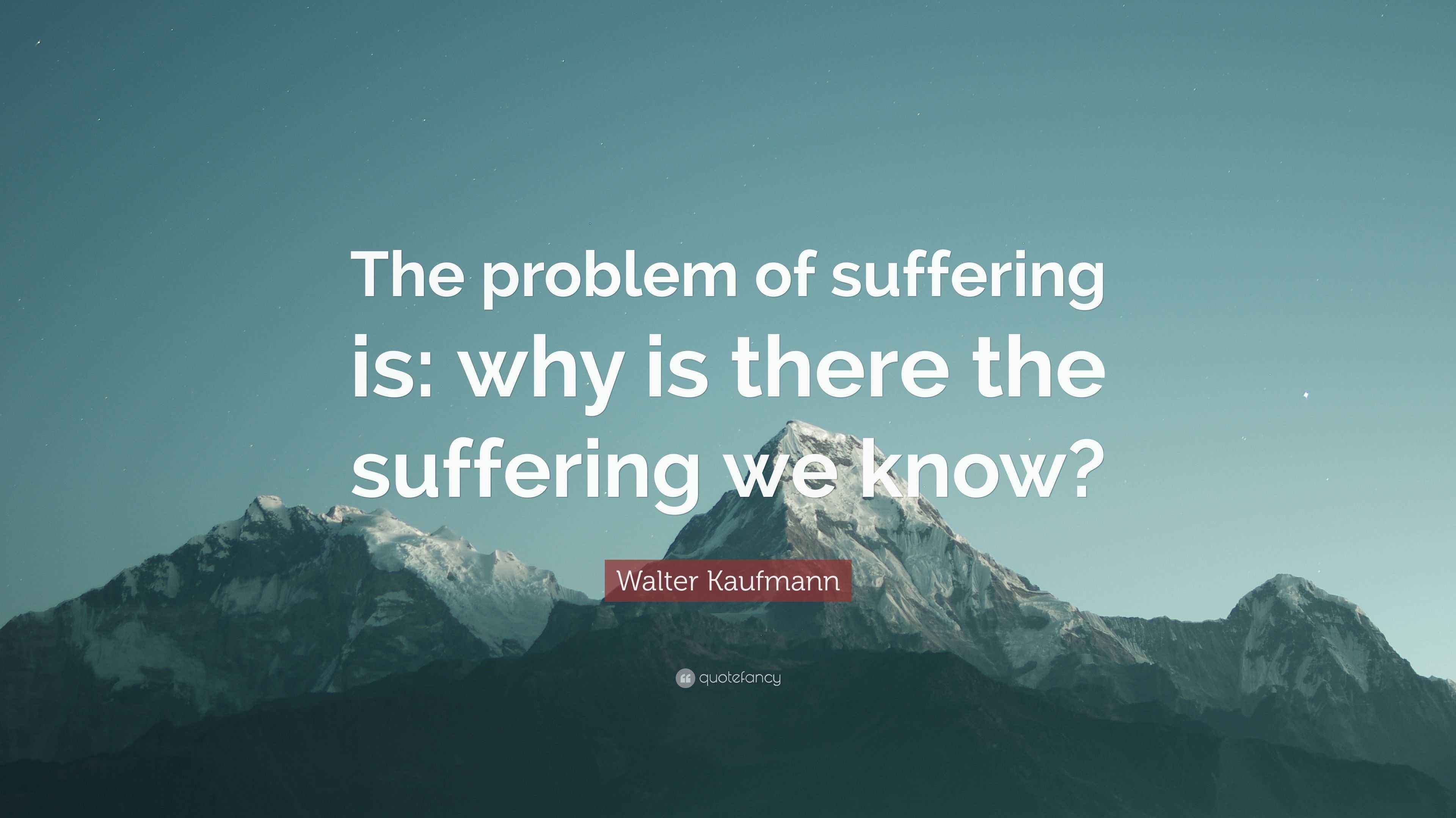 Walter Kaufmann Quote: “The problem of suffering is: why is there the ...