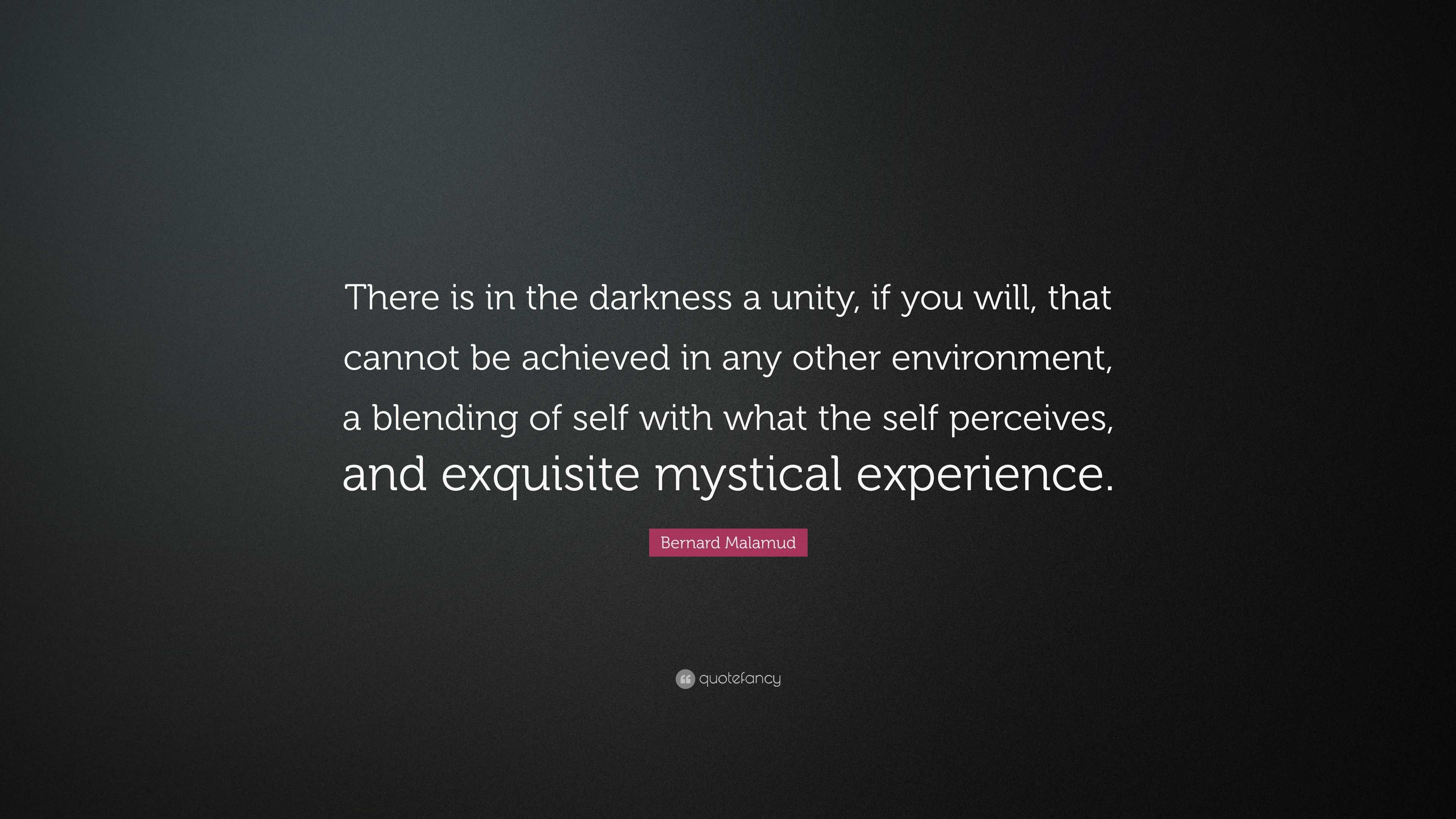 Bernard Malamud Quote: “There is in the darkness a unity, if you will ...