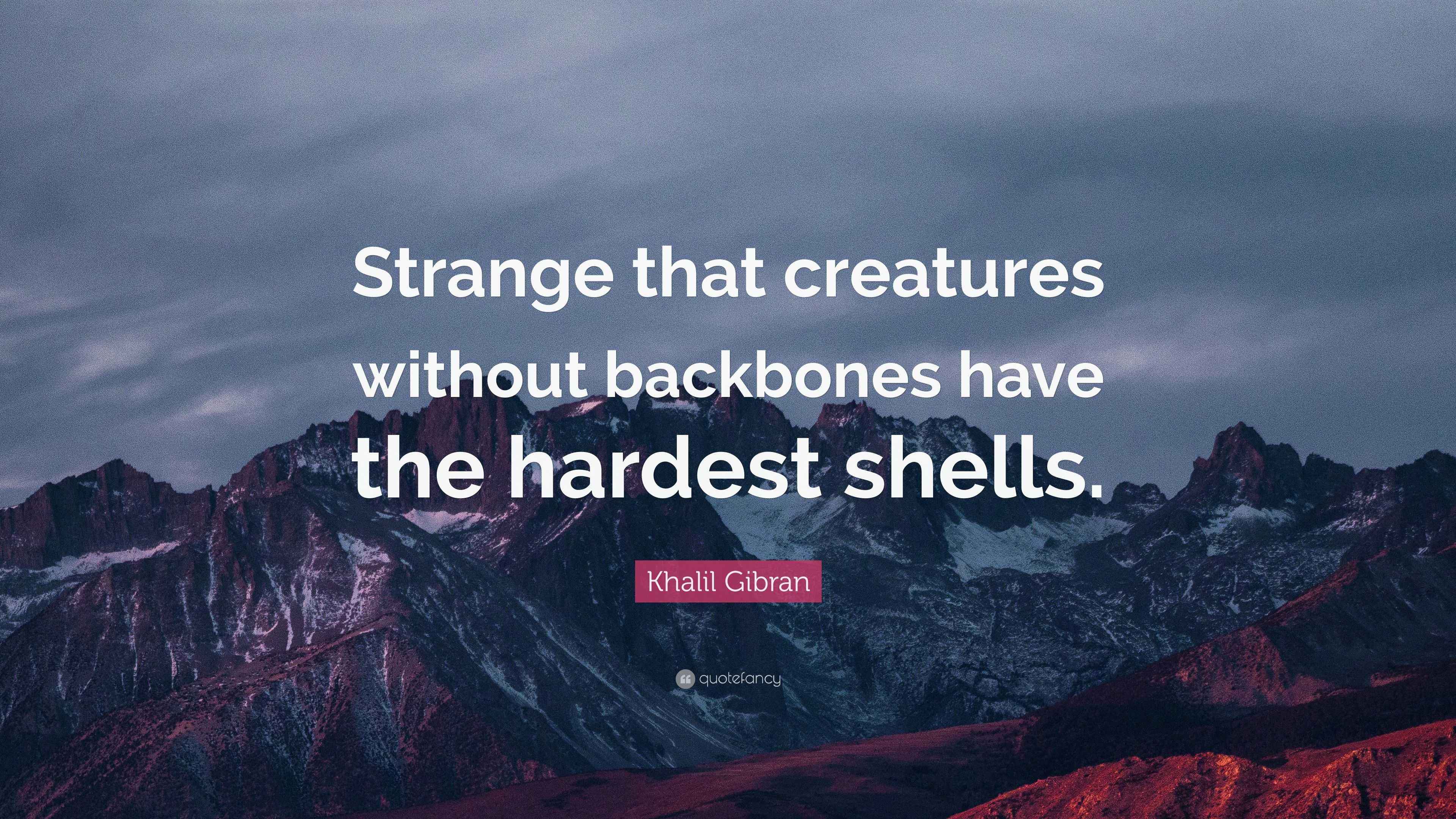 Khalil Gibran Quote: “Strange that creatures without backbones have the ...