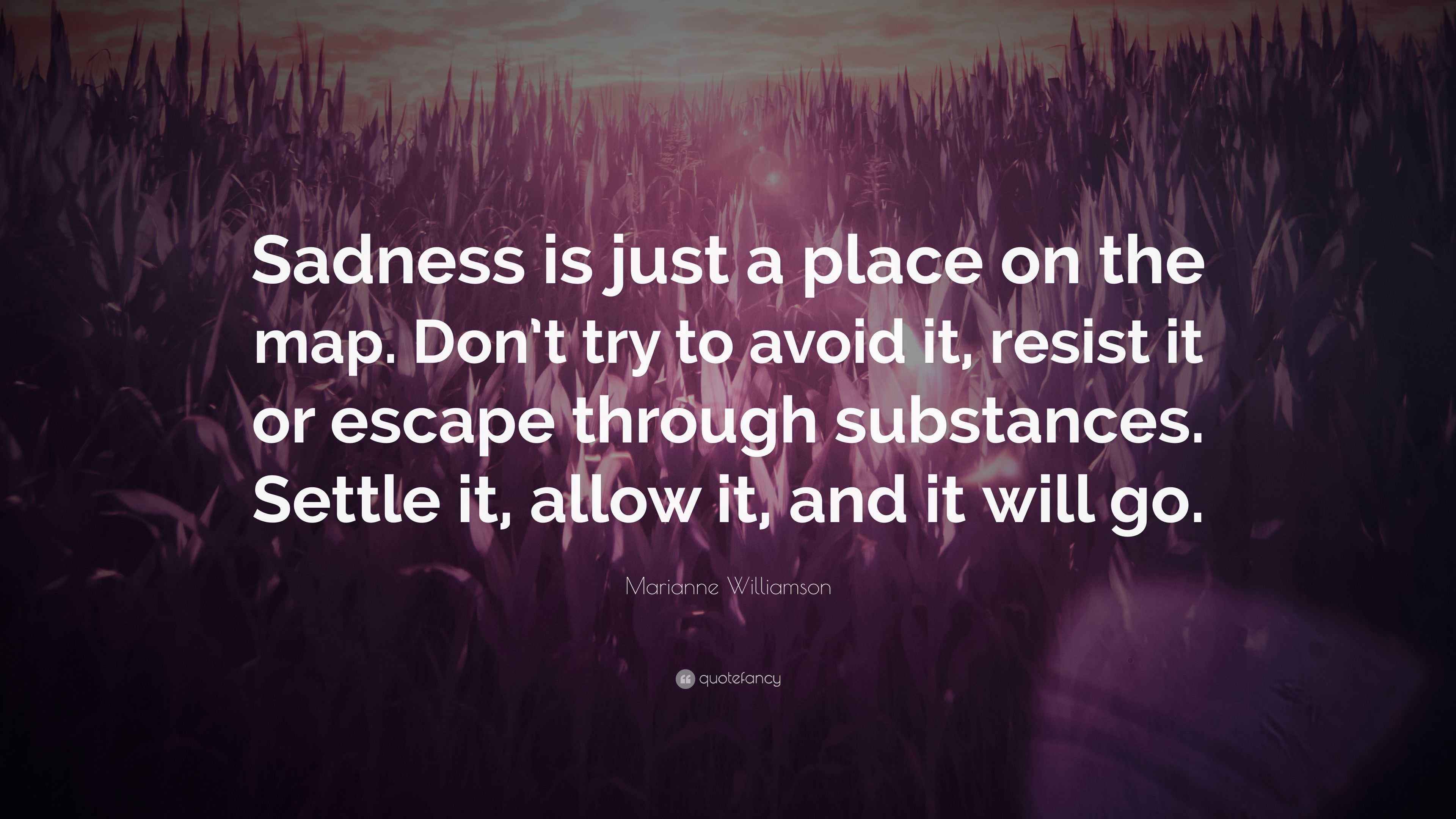 Marianne Williamson Quote: “Sadness is just a place on the map. Don’t ...