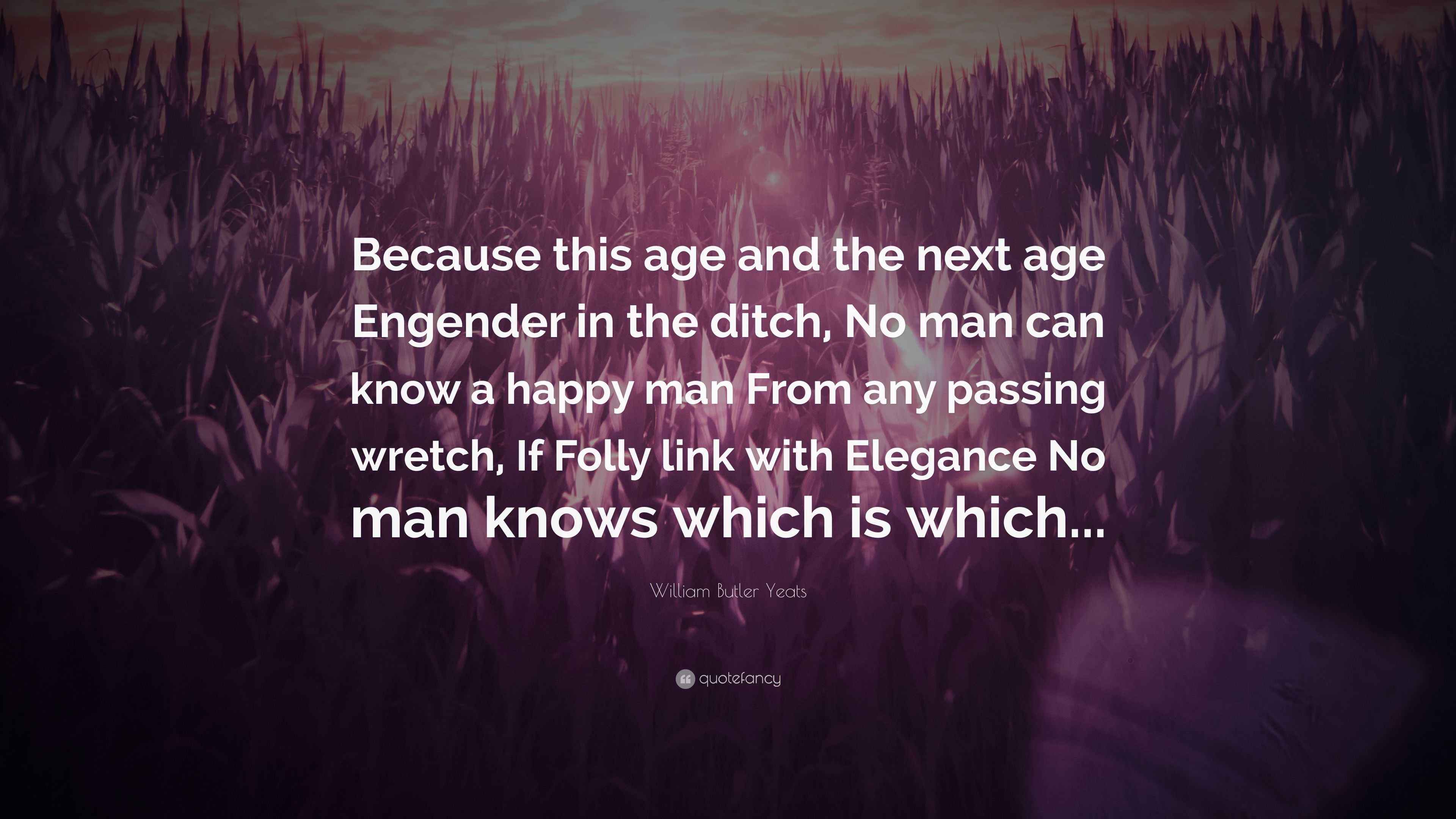 William Butler Yeats Quote: “Because this age and the next age Engender ...