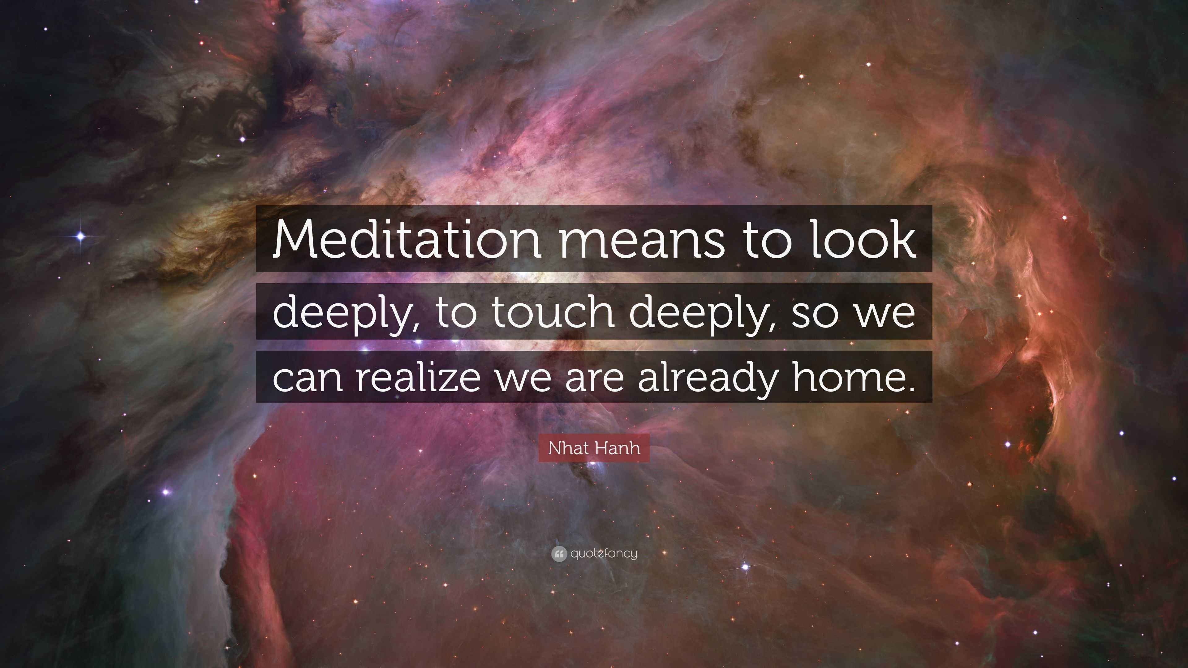 Nhat Hanh Quote: “Meditation means to look deeply, to touch deeply, so ...