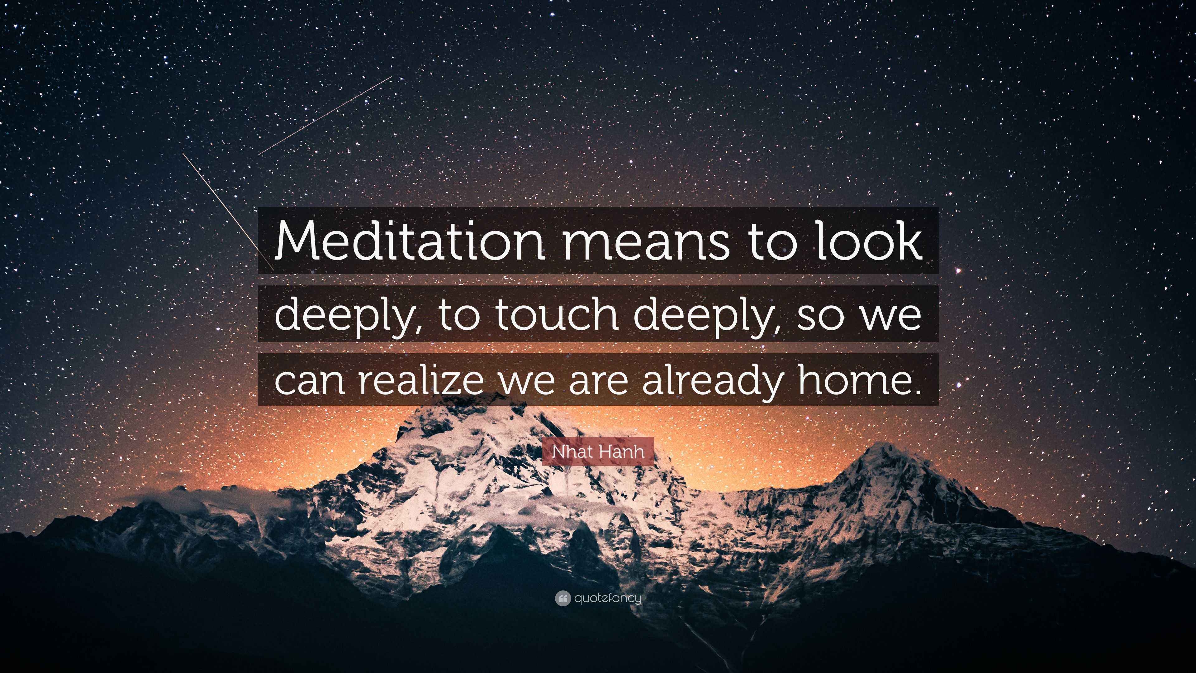 Nhat Hanh Quote: “Meditation means to look deeply, to touch deeply, so ...